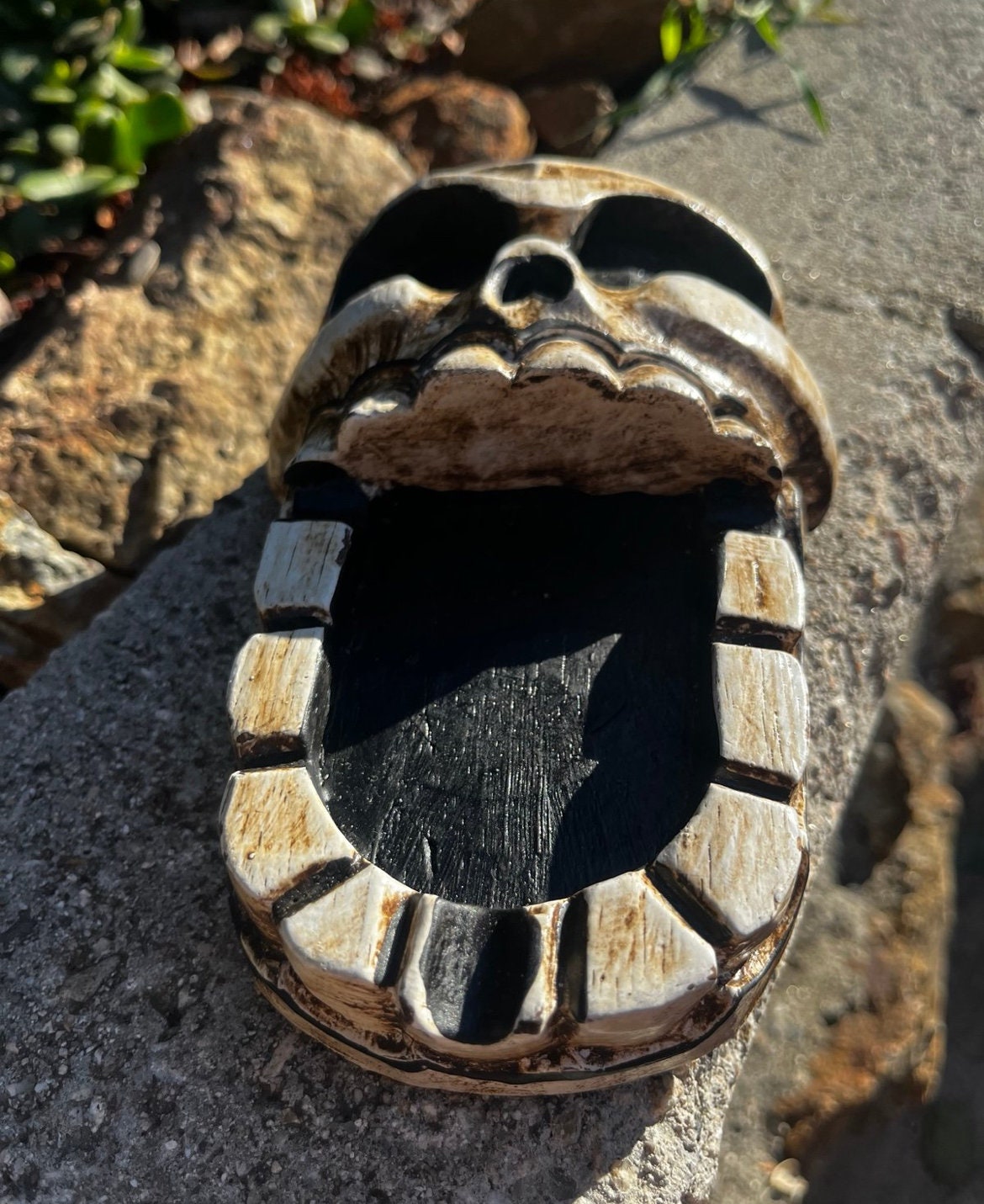 Hand Carved Wooden Skeleton Skull Ashtray From Bali-8x4 Inches - Etsy