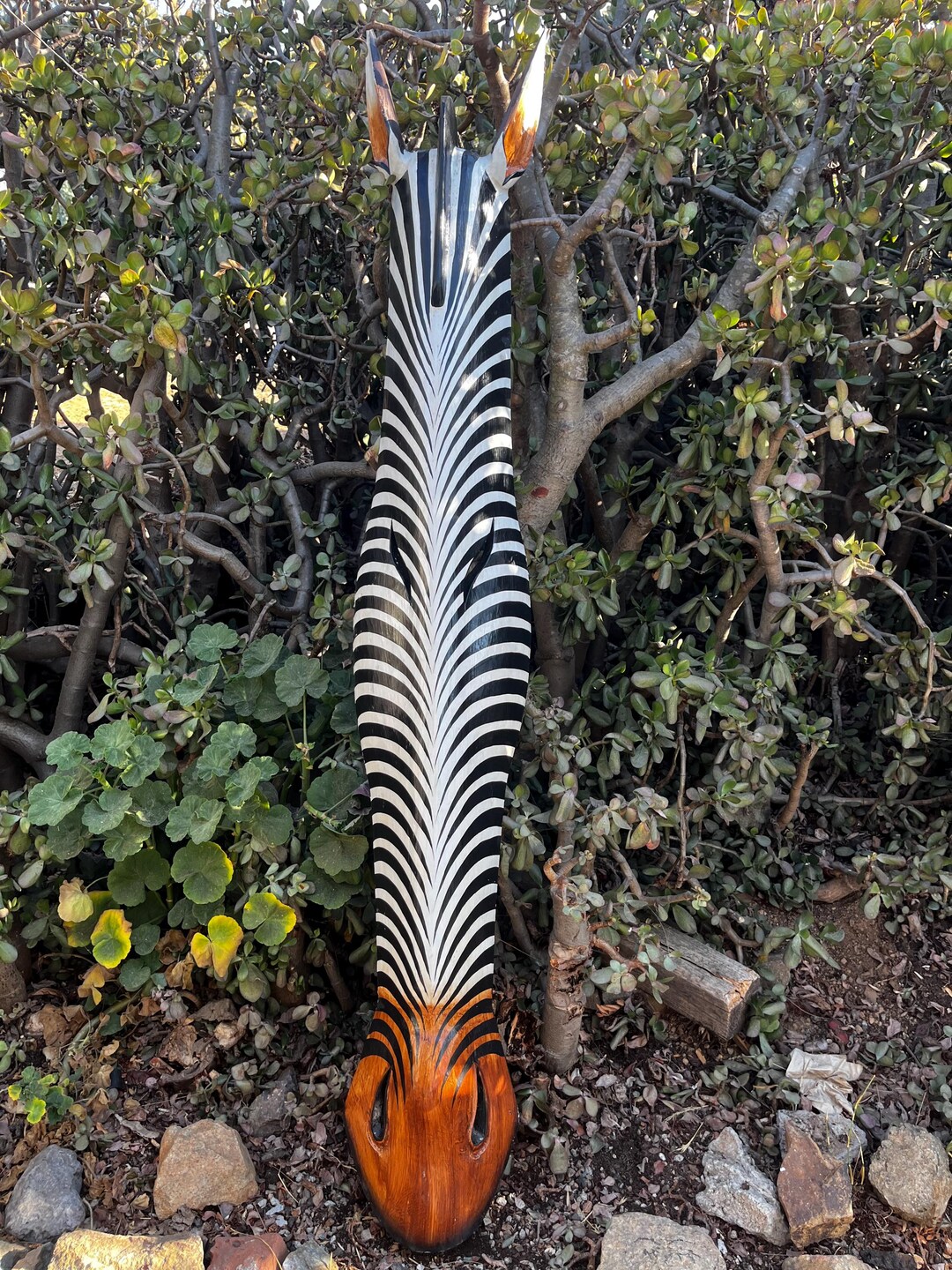 5 Ft' African Style Hand Carved Painted Wooden Mountain Zebra Face Mask ...