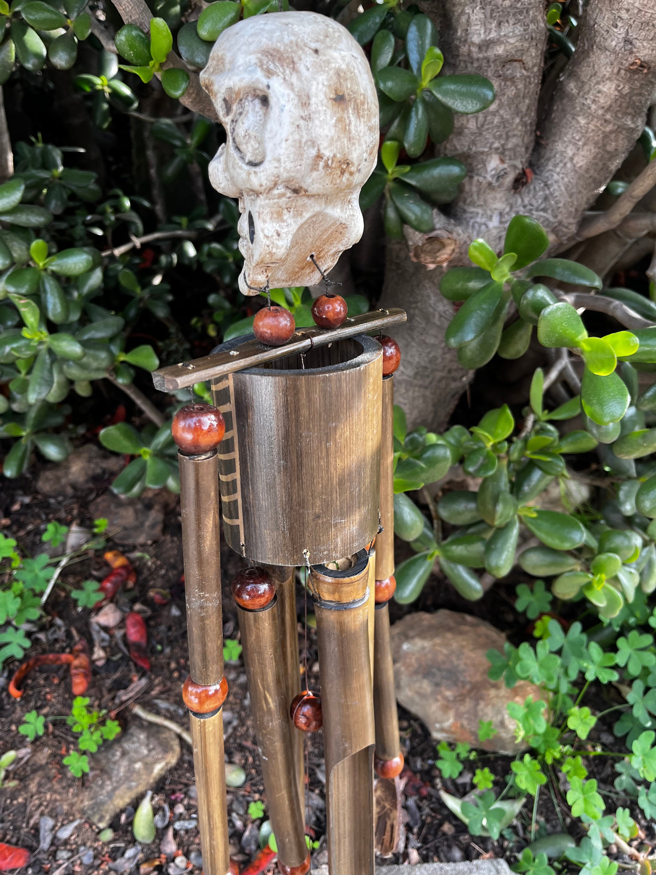 Hand Carved Wooden Bamboo Skeleton Wind Chime From Bali-35x6 Inches - Etsy