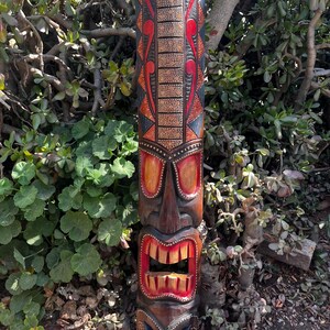 Hand Carved Painted Wooden Tiki Totem Pole Mask With Dot Art Wall ...