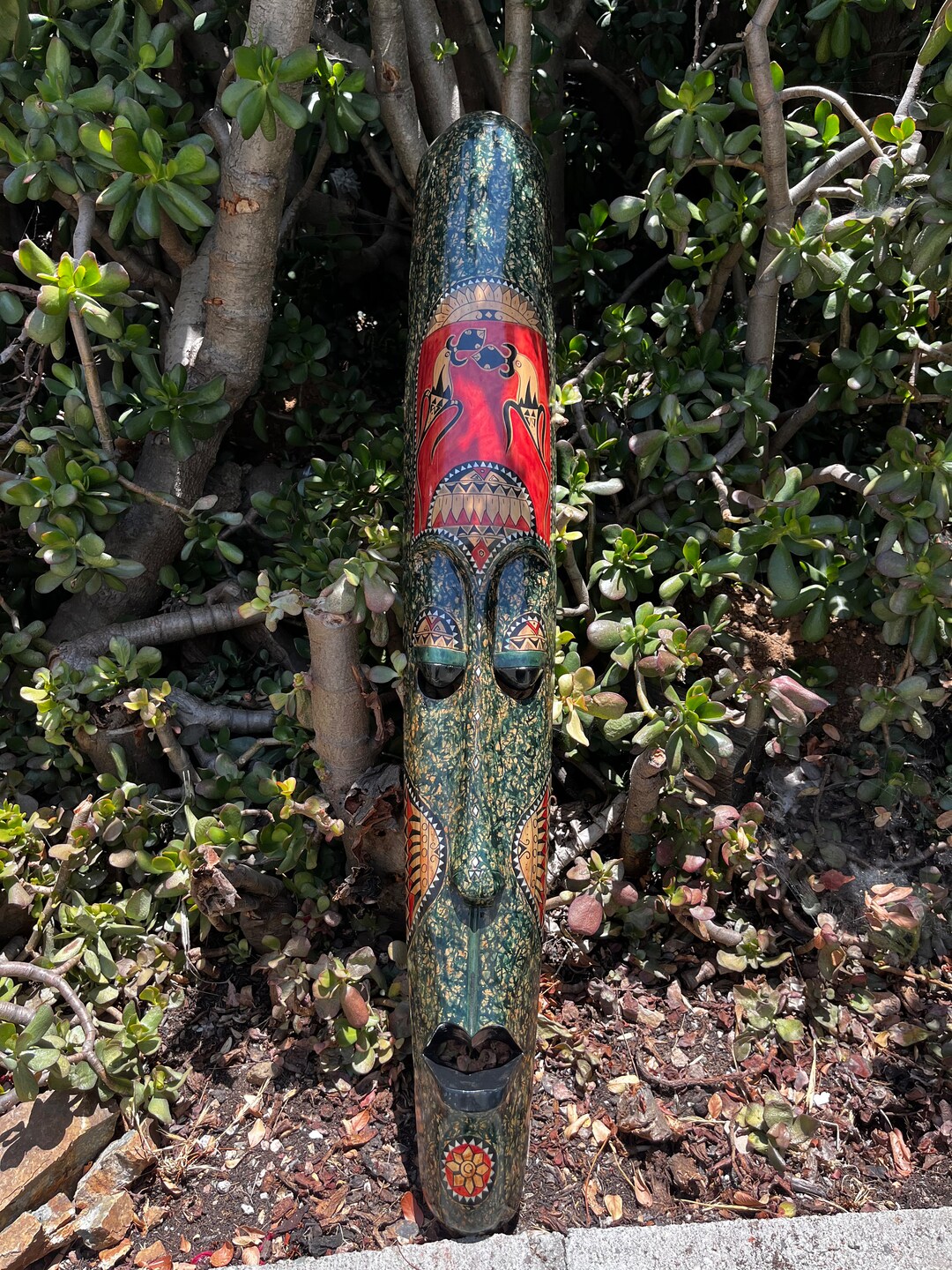 Hand Carved Mahogany Wooden Tattoo Style Tribal Mask From Lombok Island ...