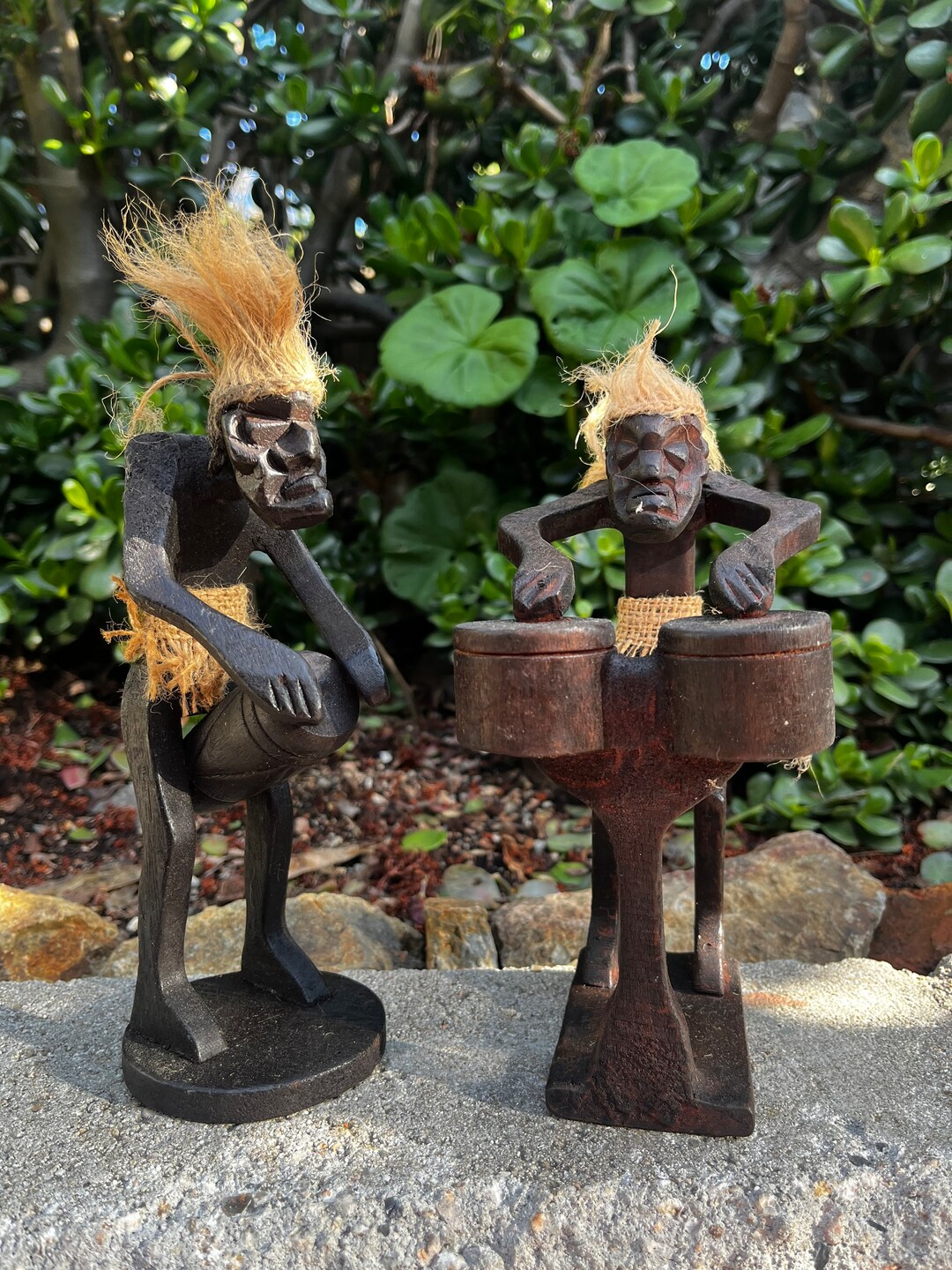African Style Hand Carved Wooden Tribal Primitive Band Tabletop ...