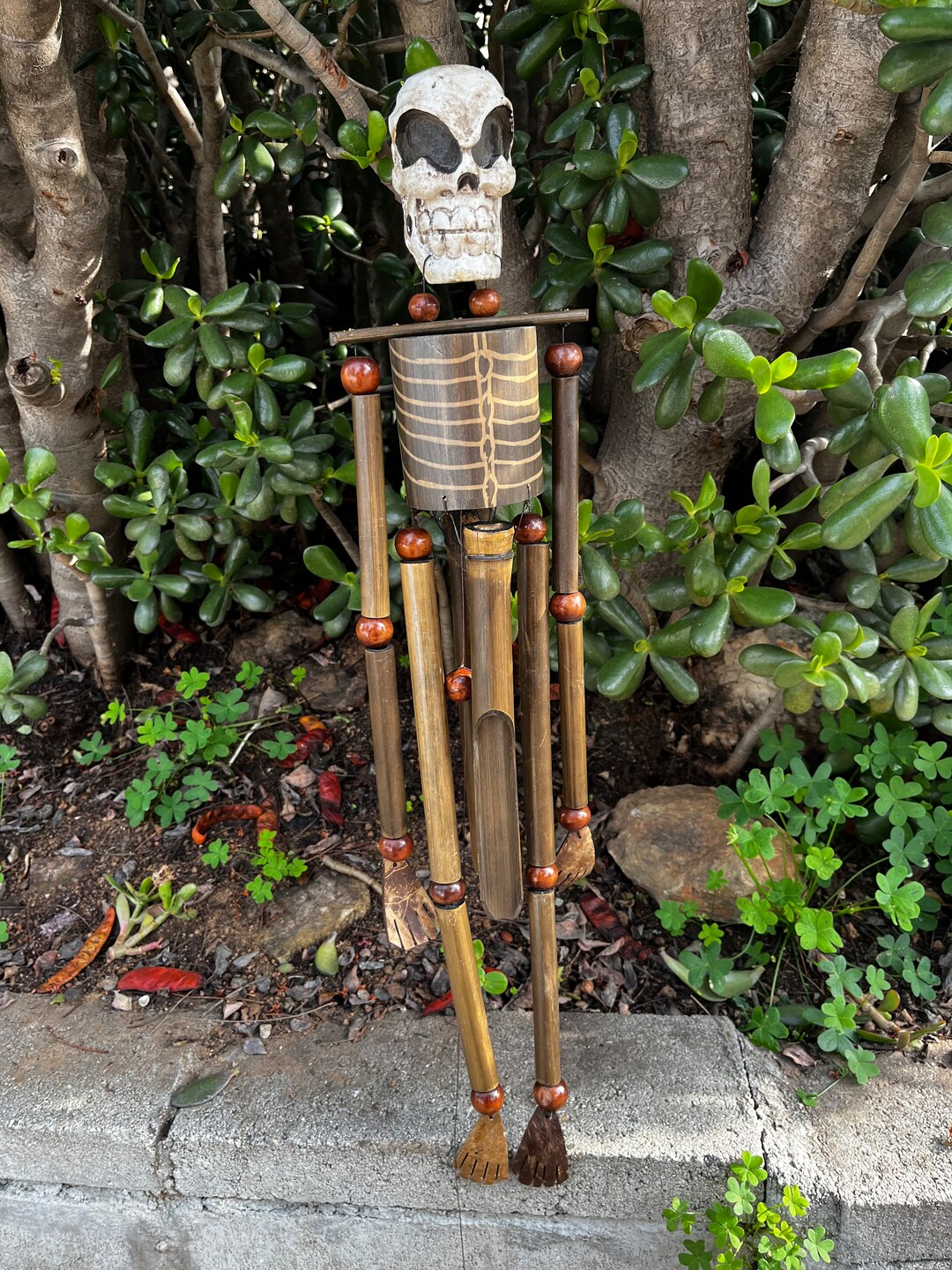 Hand Carved Wooden Bamboo Skeleton Wind Chime From Bali-35x6 Inches - Etsy