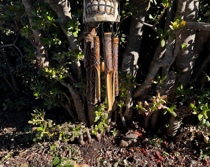 Hand Carved Wooden Bamboo Dot Art Painted Skeleton Skull Windchime From ...