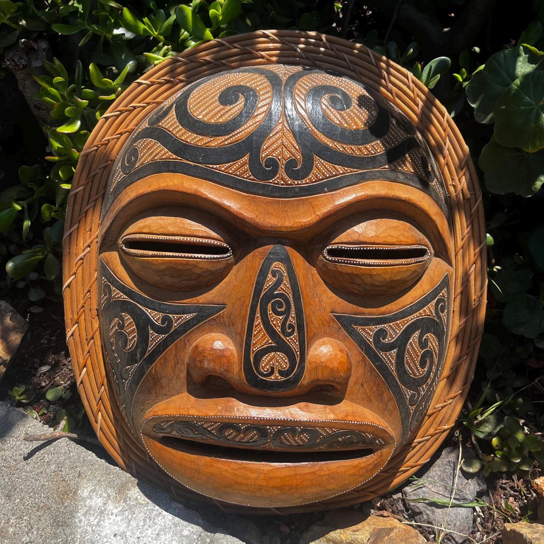 Handcrafted Painted Wooden Dot Art Māori-inspired Tribal Mask – Tiki ...