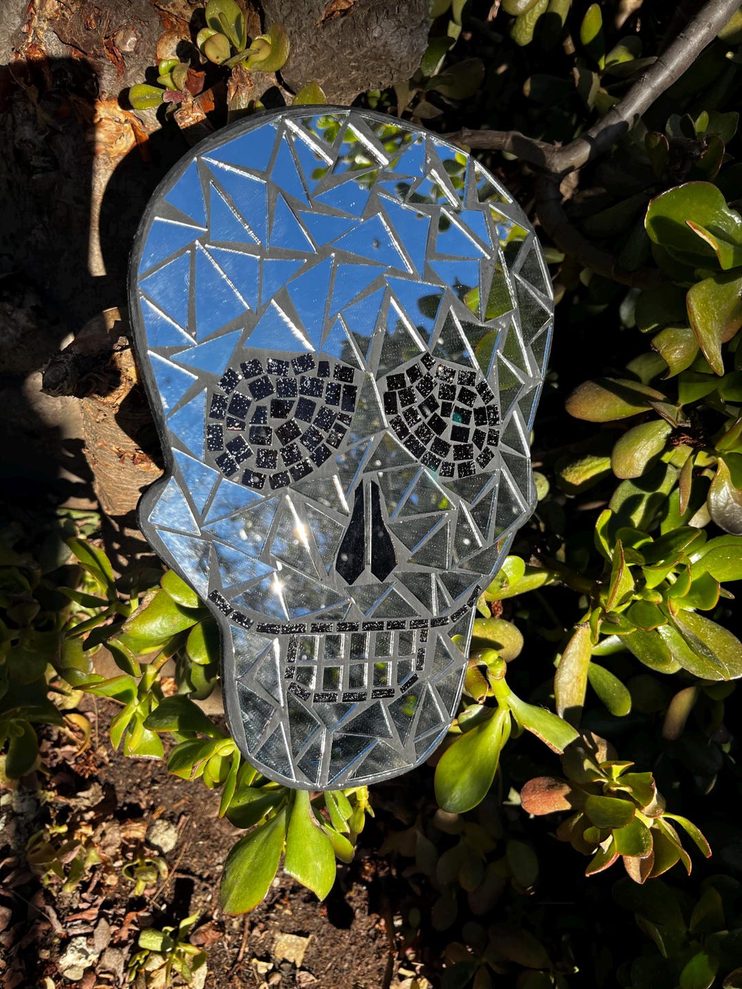 Hand Carved Wooden Glass Mosaic Skeleton Skull Mirror Wall Hanging From ...