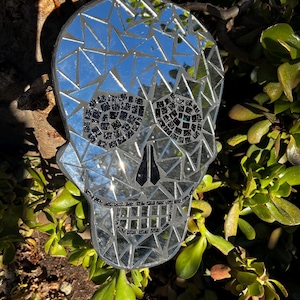 Hand Carved Wooden Glass Mosaic Skeleton Skull Mirror Wall Hanging From ...