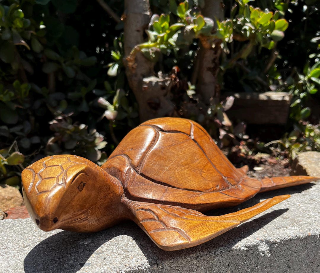Tropical Hand Carved Wooden Sea Turtle Sculpture Figurine From Bali ...
