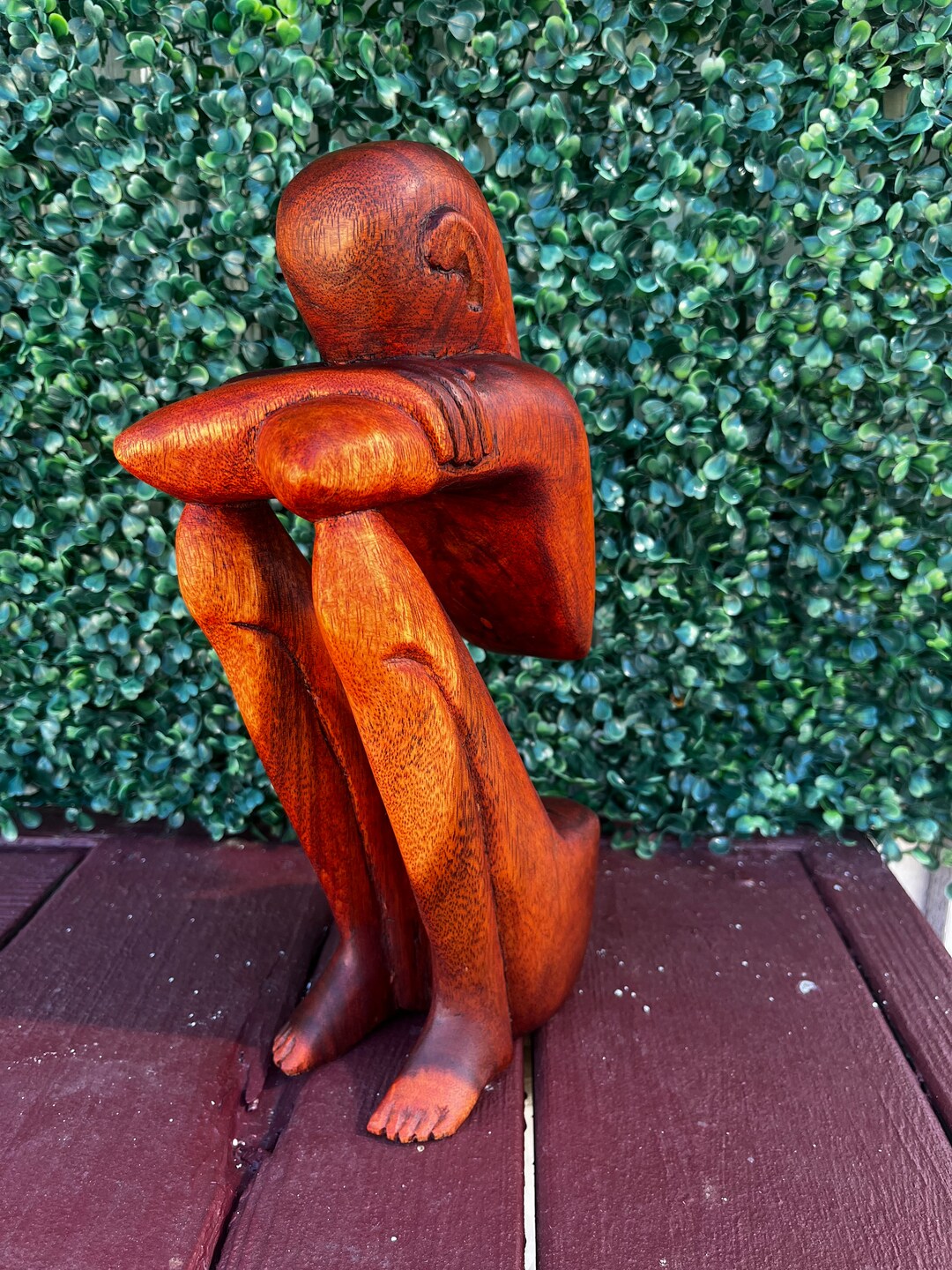 Hand Carved Wooden Abstract Crouching Statue From Bali 12x3 Inches - Etsy