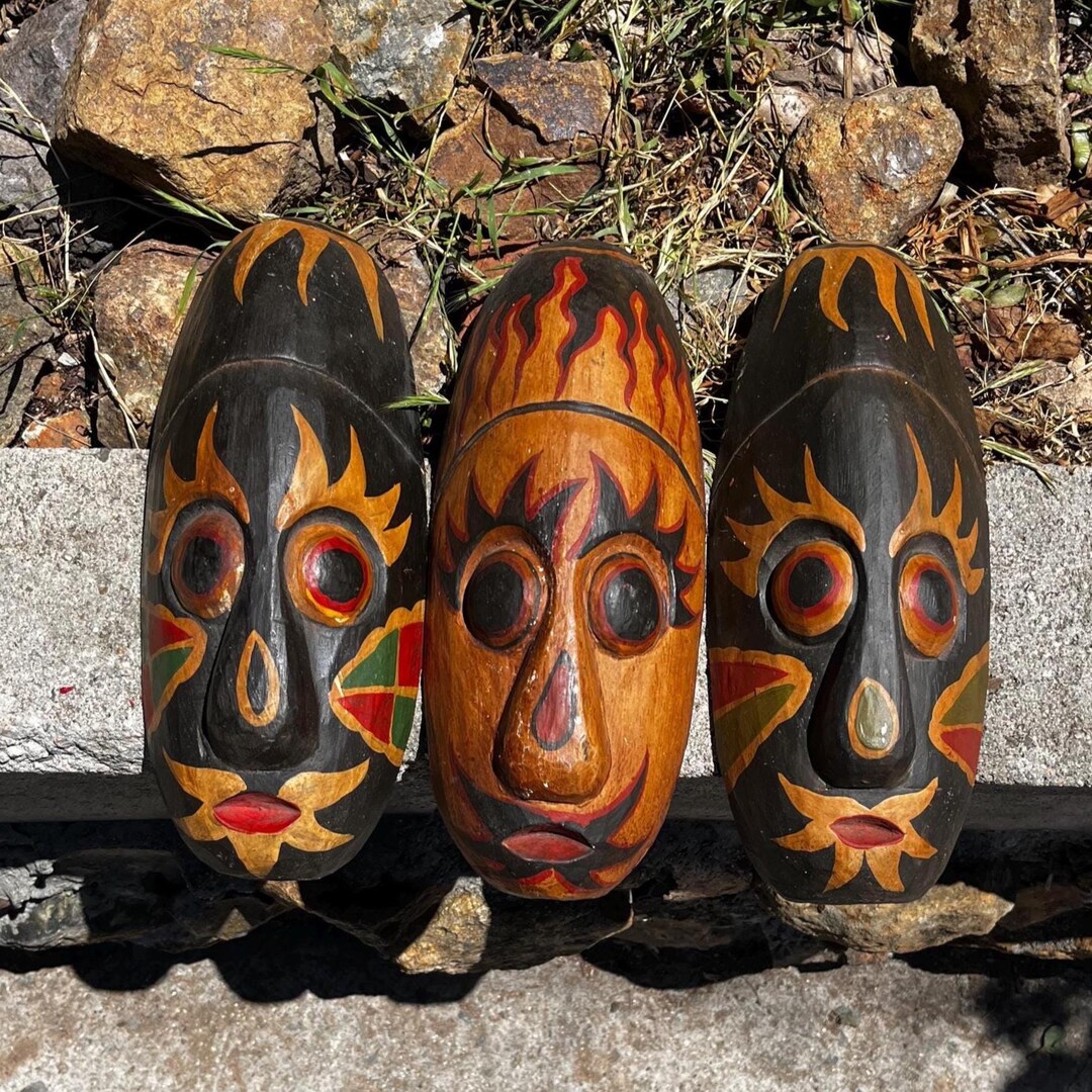 Hand-painted Wooden Tribal “lost Islander” Tiki Mask Set – Remote ...