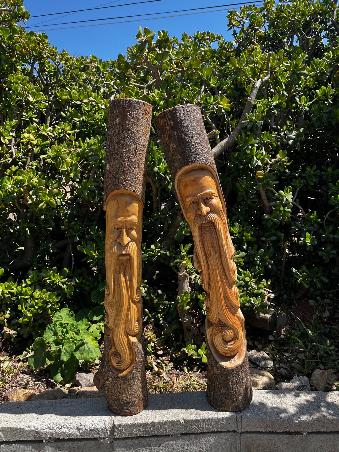 Hand Carved Wooden Wizard Viking Rustic Green Man Tree Stump Carvings ...