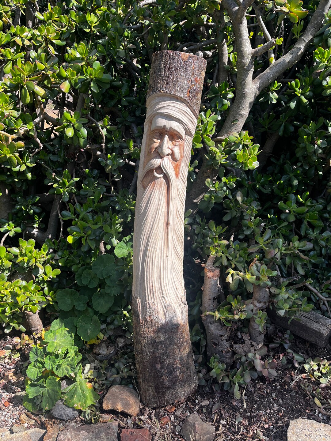 Hand Carved Wooden Tree Spirit Wizard Green Man Tree Stump Wall Hanging ...