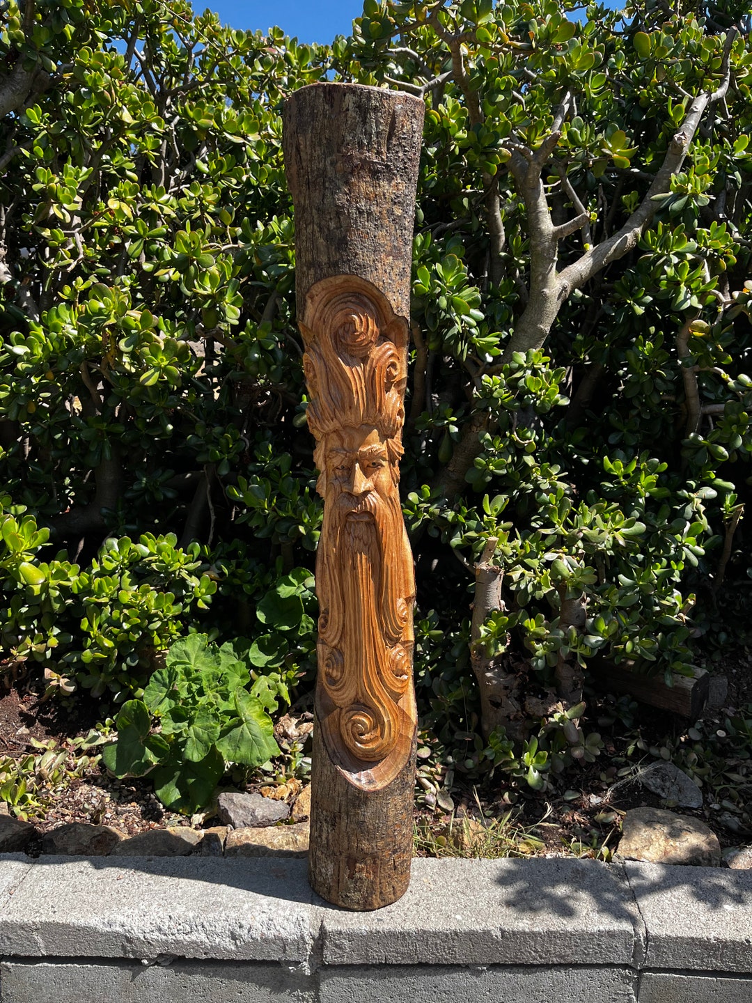 Hand Carved Wooden Tree Spirit Wizard Viking Rustic Green Man Tree ...