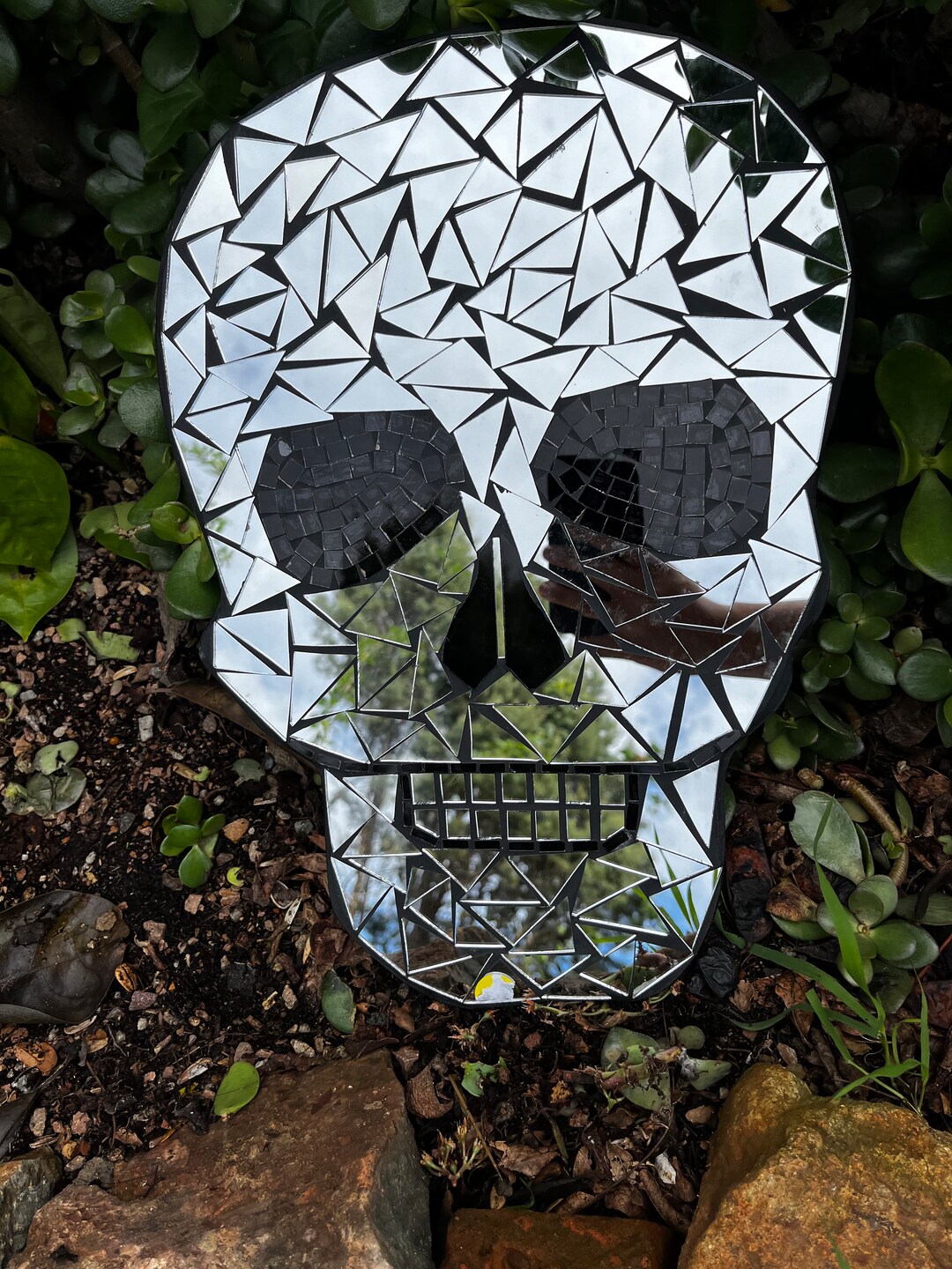 Hand Carved Wooden Skeleton Skull Mosaic Mirror Wall Hanging From Bali ...