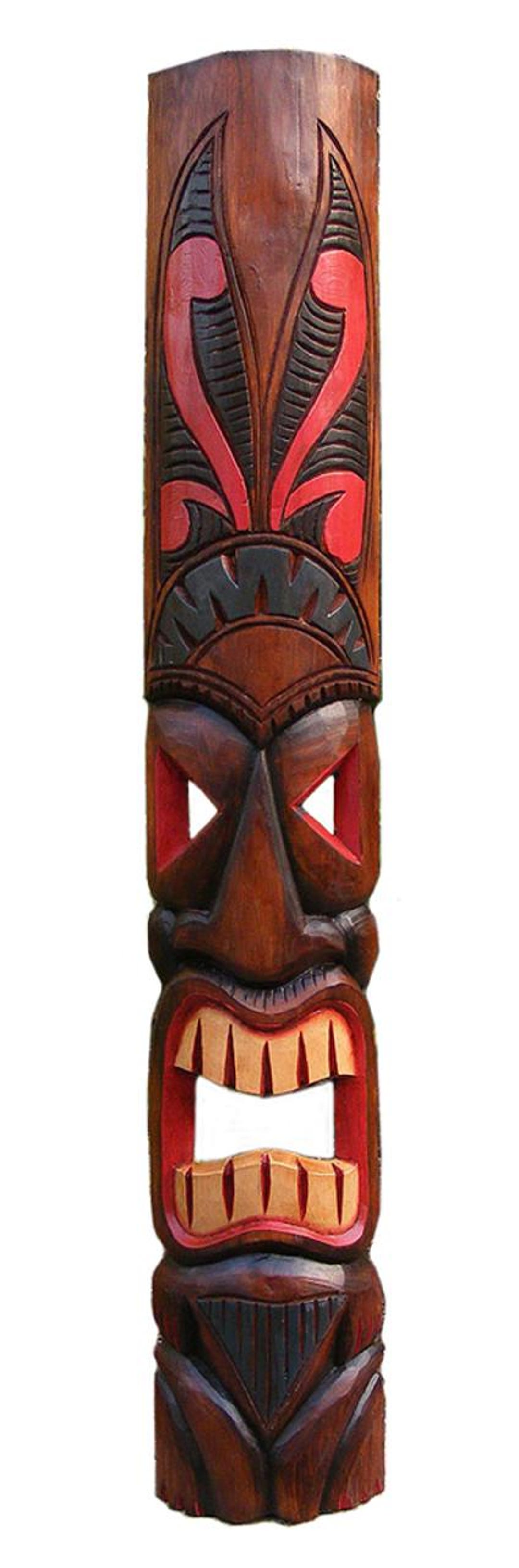 Hand-painted Classic Tahitian Wooden Rustic Tiki Bar Decor Mask (40x6 ...