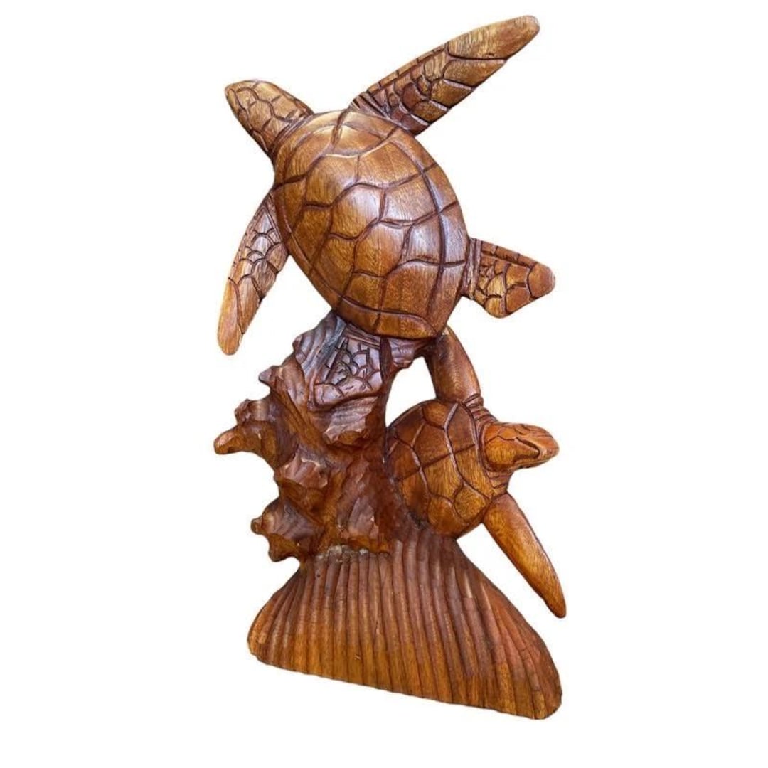 Hand-carved Standing Hawaiian Sea Turtle Wooden Sculpture (16x9.5 ...