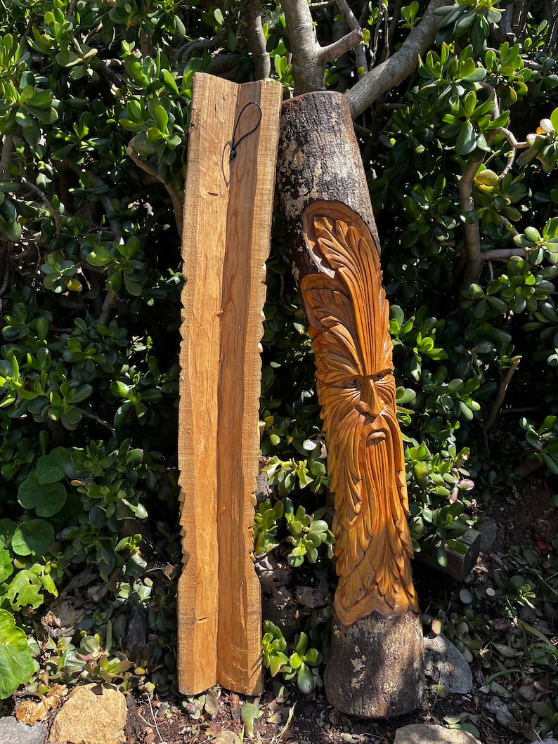 Hand Carved Wooden Tree Spirit Green Man Tree Stump Carving Wall ...