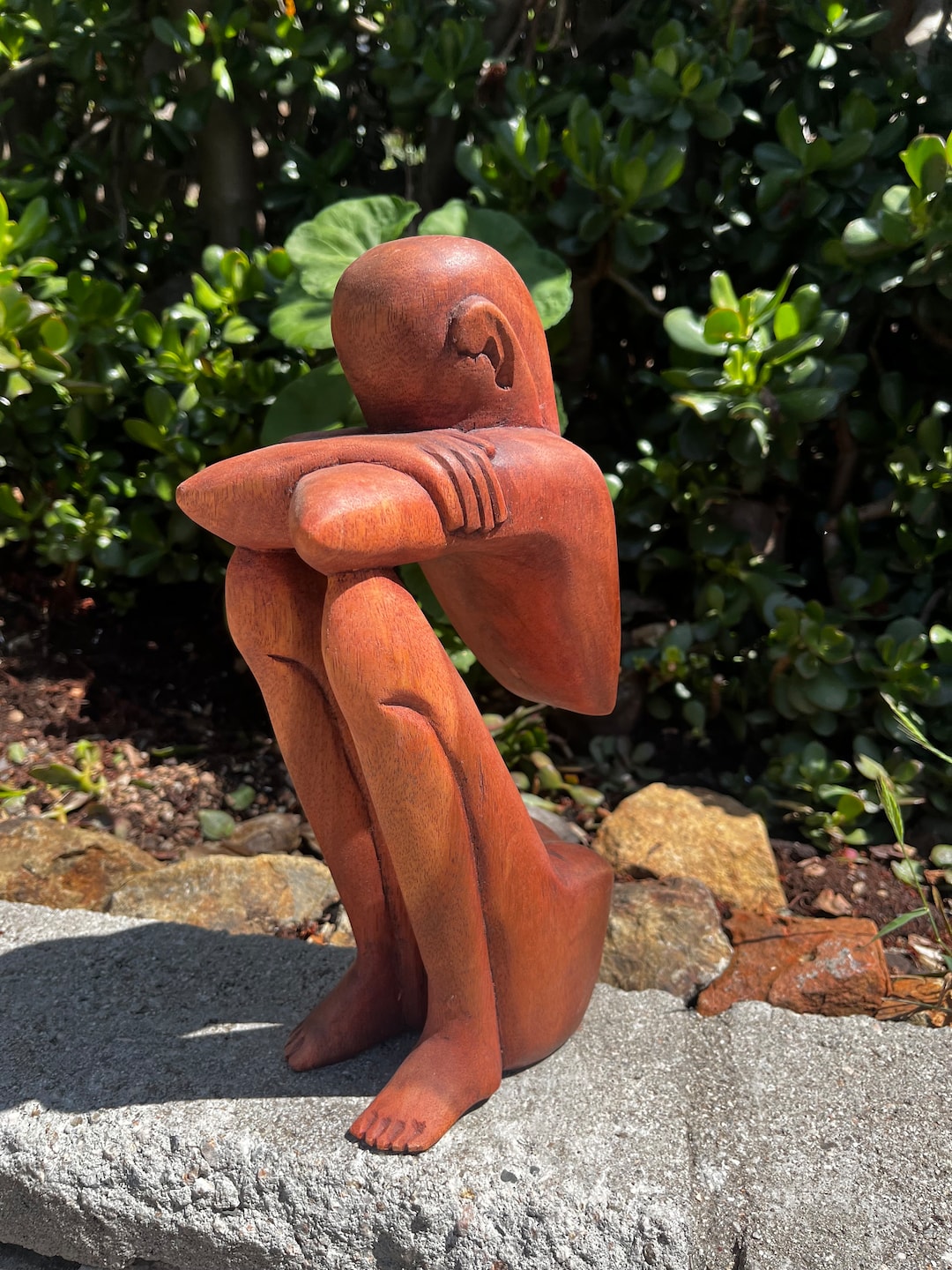 Hand Carved Wooden Abstract Crouching Statue Figurine Sculpture From ...