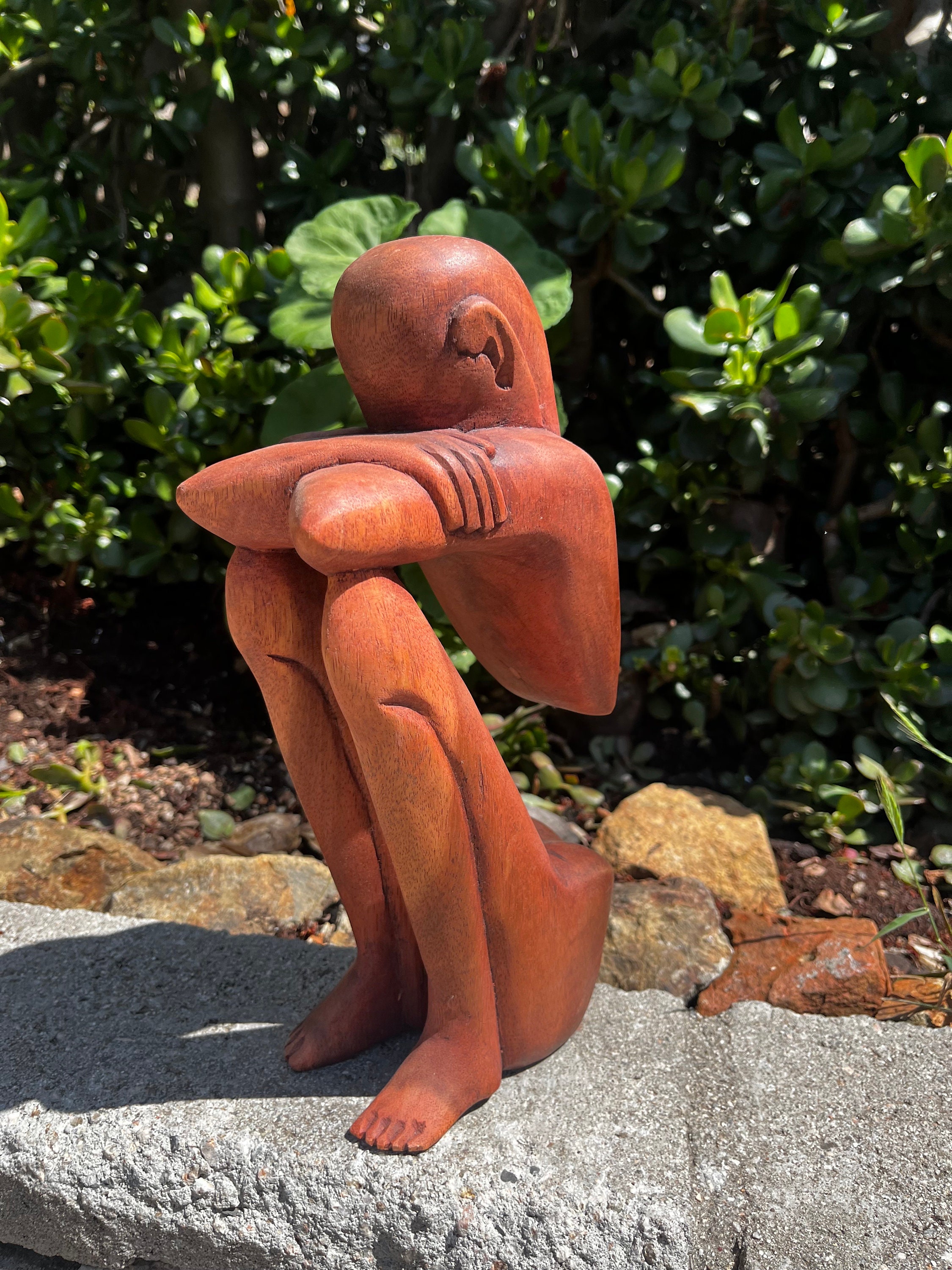 Hand Carved Wooden Abstract Crouching Statue From Bali 12x3 Inches - Etsy