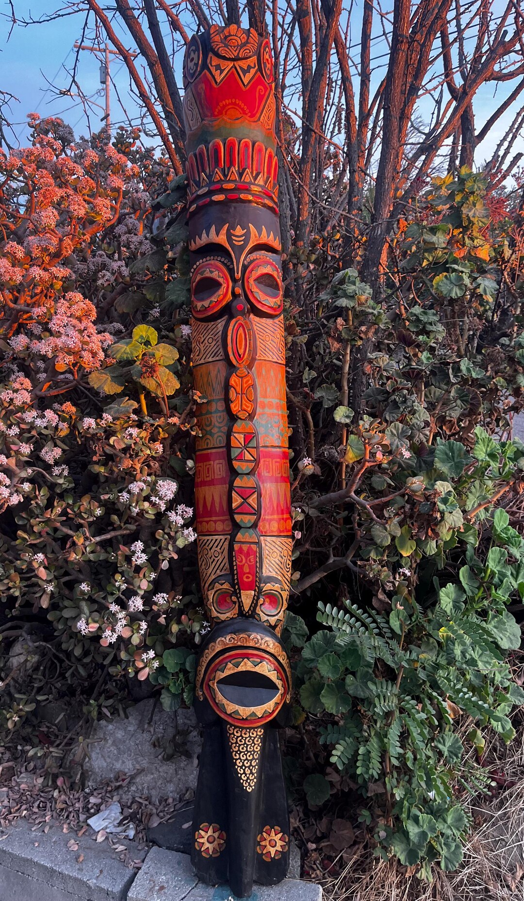 Vintage Hand Carved Painted Wooden Aztec Tribal Tiki Bar Mask Wall ...