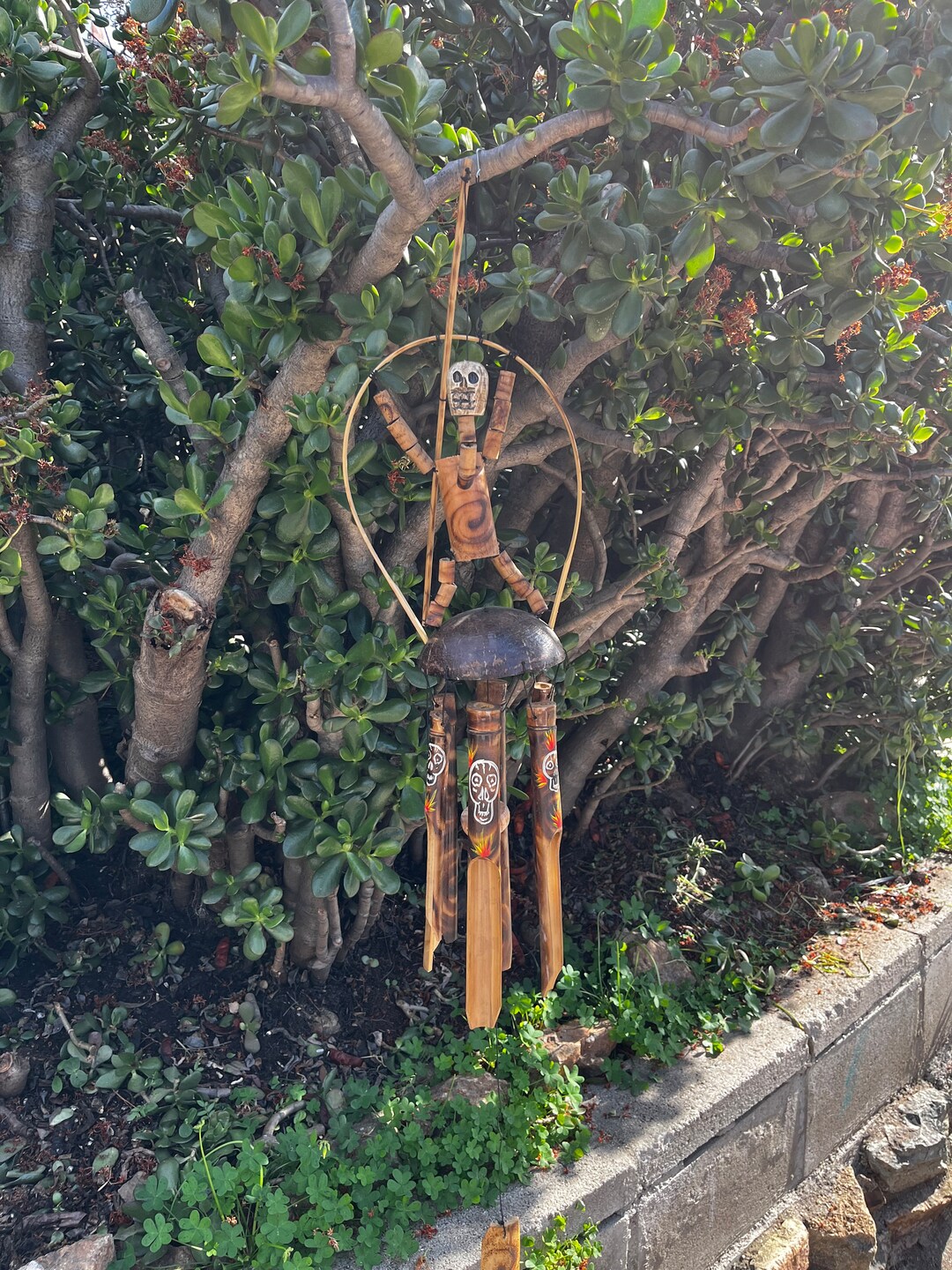 Hand Carved Wooden Burning Man Skeleton Wind Chime From Bali-32x8 ...