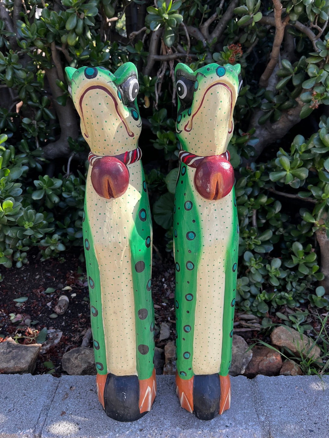 Hand Carved Wooden Entryway Frog Statues Couple Set of 2 From Bali-24x4 ...