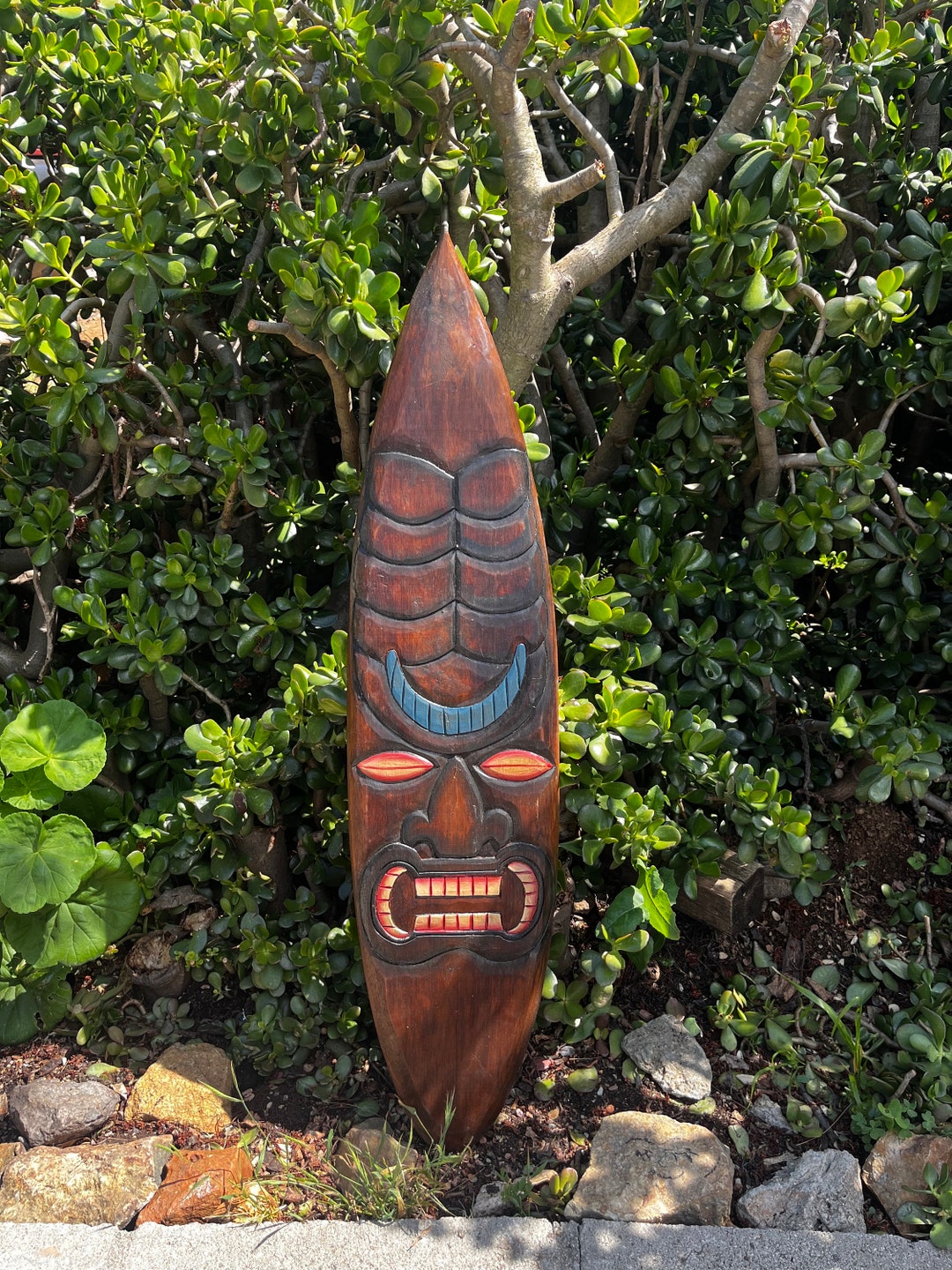 Hawaiian Style Hand Carved Wooden Tropical Tiki Bar Wall Hanging ...
