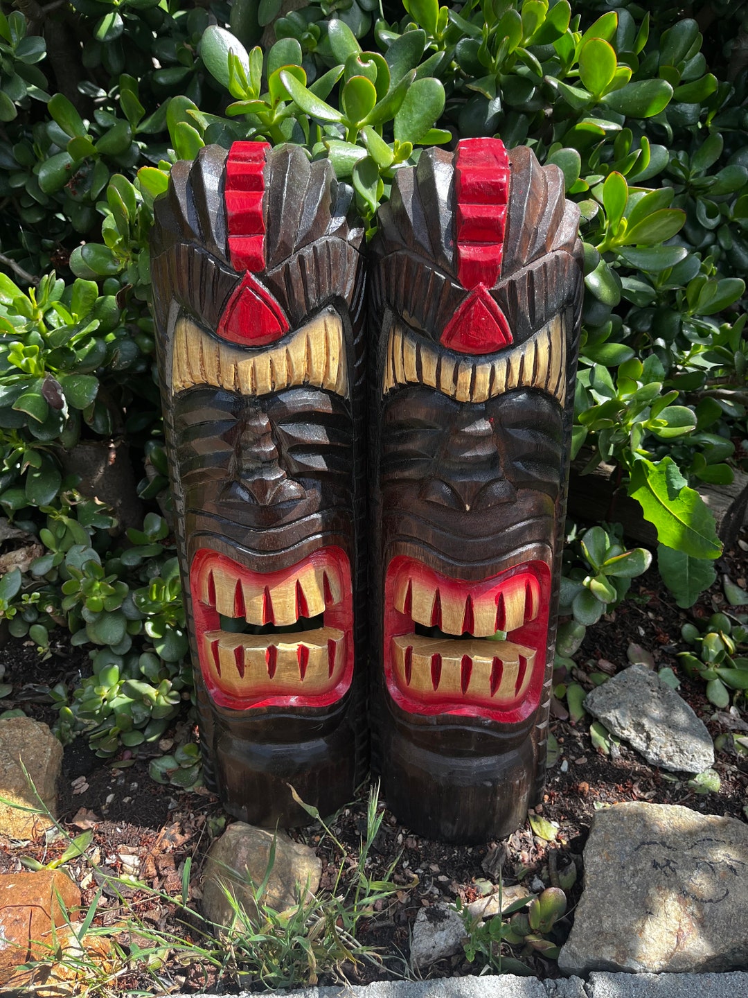 Hand Carved Wooden Tiki Bar Wall Hangings From Bali Set of 2-19.5x5 ...