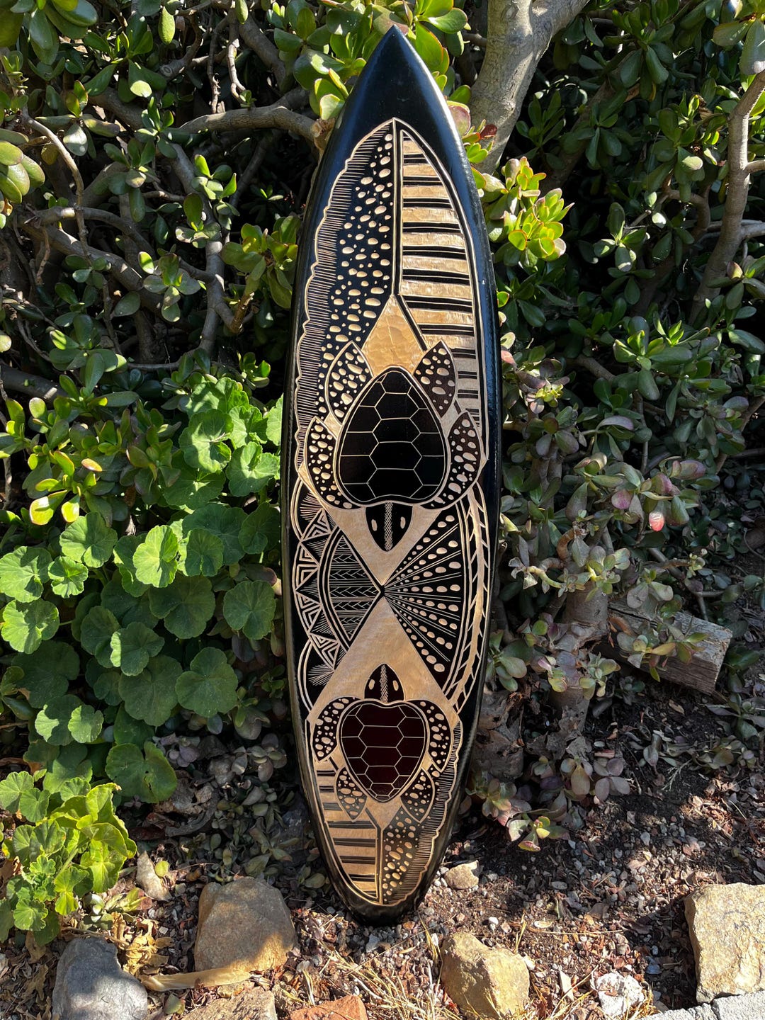 Hand Carved Wooden Tribal Tiki Hono Ohana Turtle Surfboard Wall Plaque ...