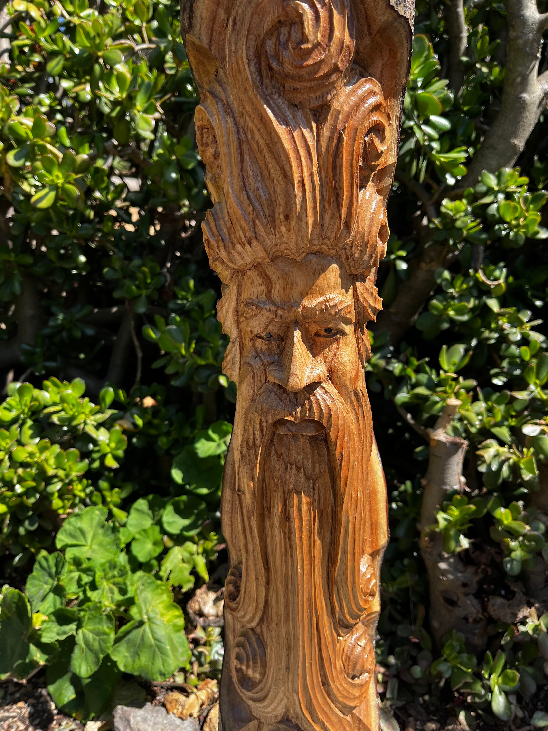 Hand Carved Wooden Tree Spirit Wizard Viking Rustic Green Man Tree ...