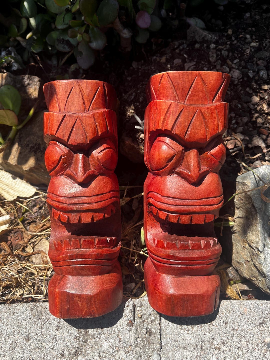 Hand-carved Wooden Ku Tiki God Mini Statues Hawaiian Museum Replica Set ...