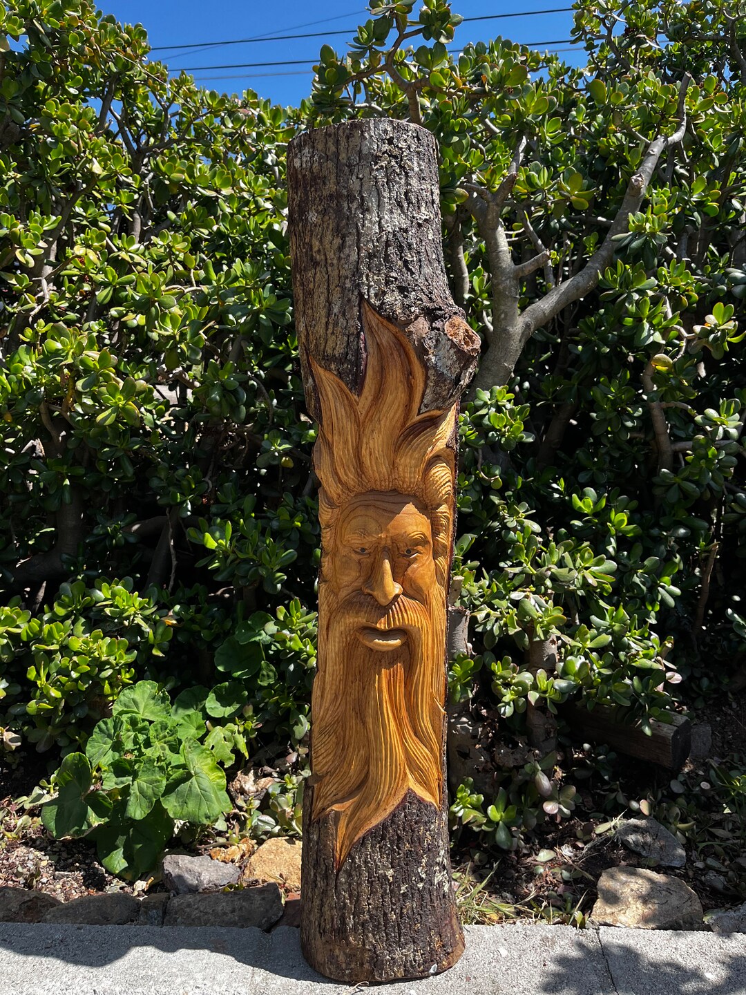 Hand Carved Wooden Tree Spirit Wizard Viking Green Man Tree Stump ...