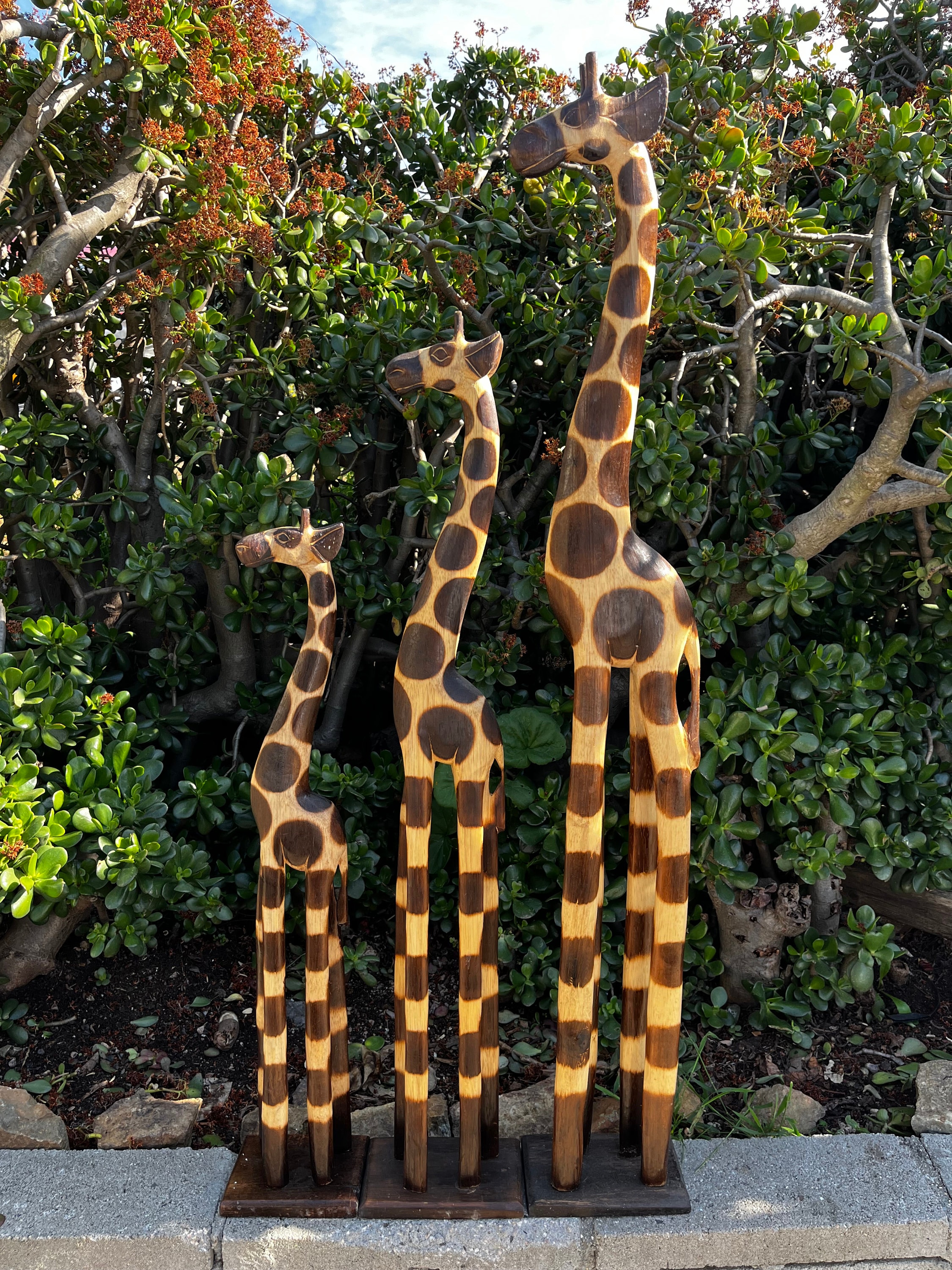 African Style Hand Carved Wooden Giraffe Family Statues Set of 3 From ...
