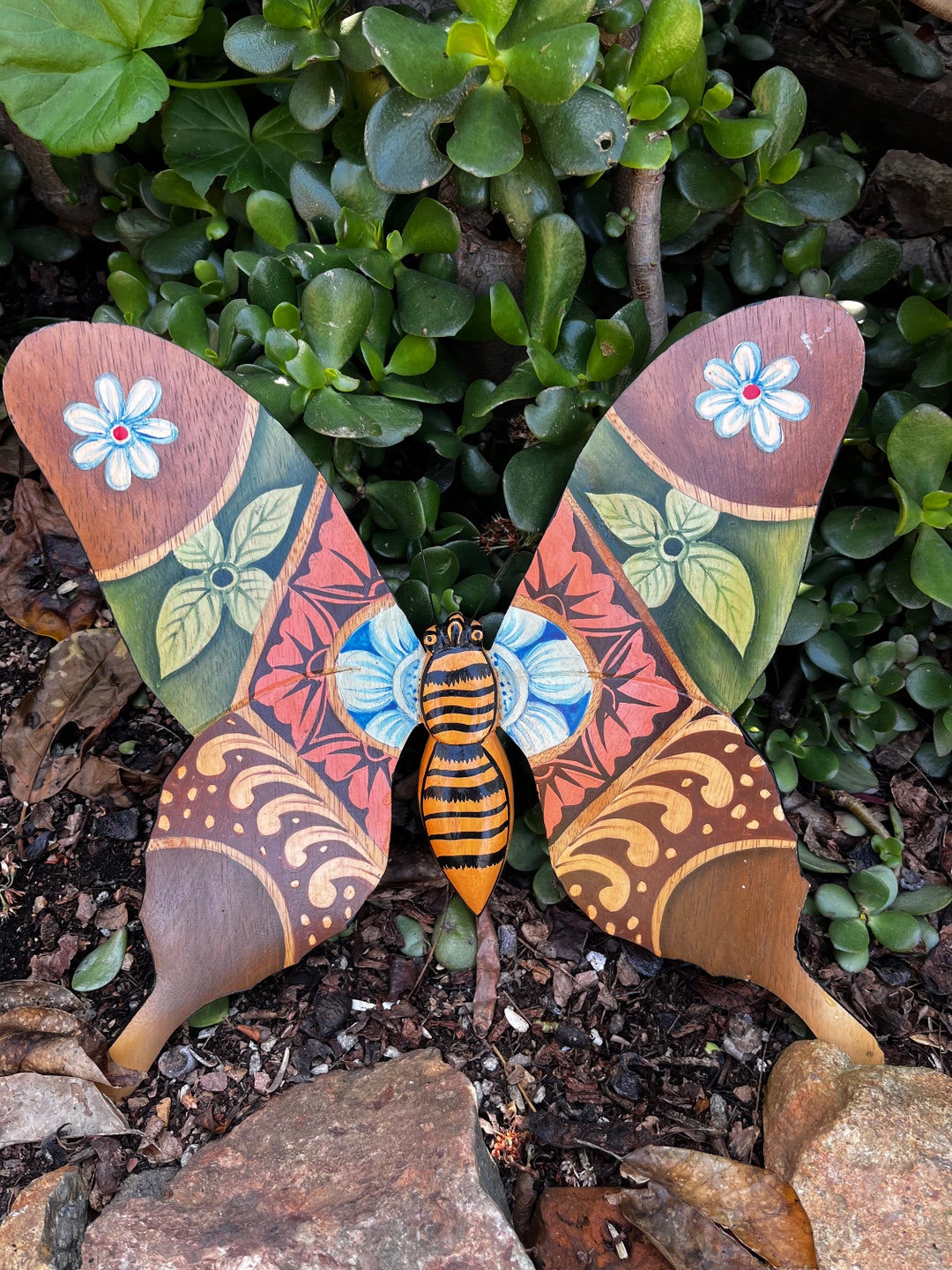 Hand Carved Wooden Flower Butterfly Wall Hanging From Bali-13x13 Inches ...