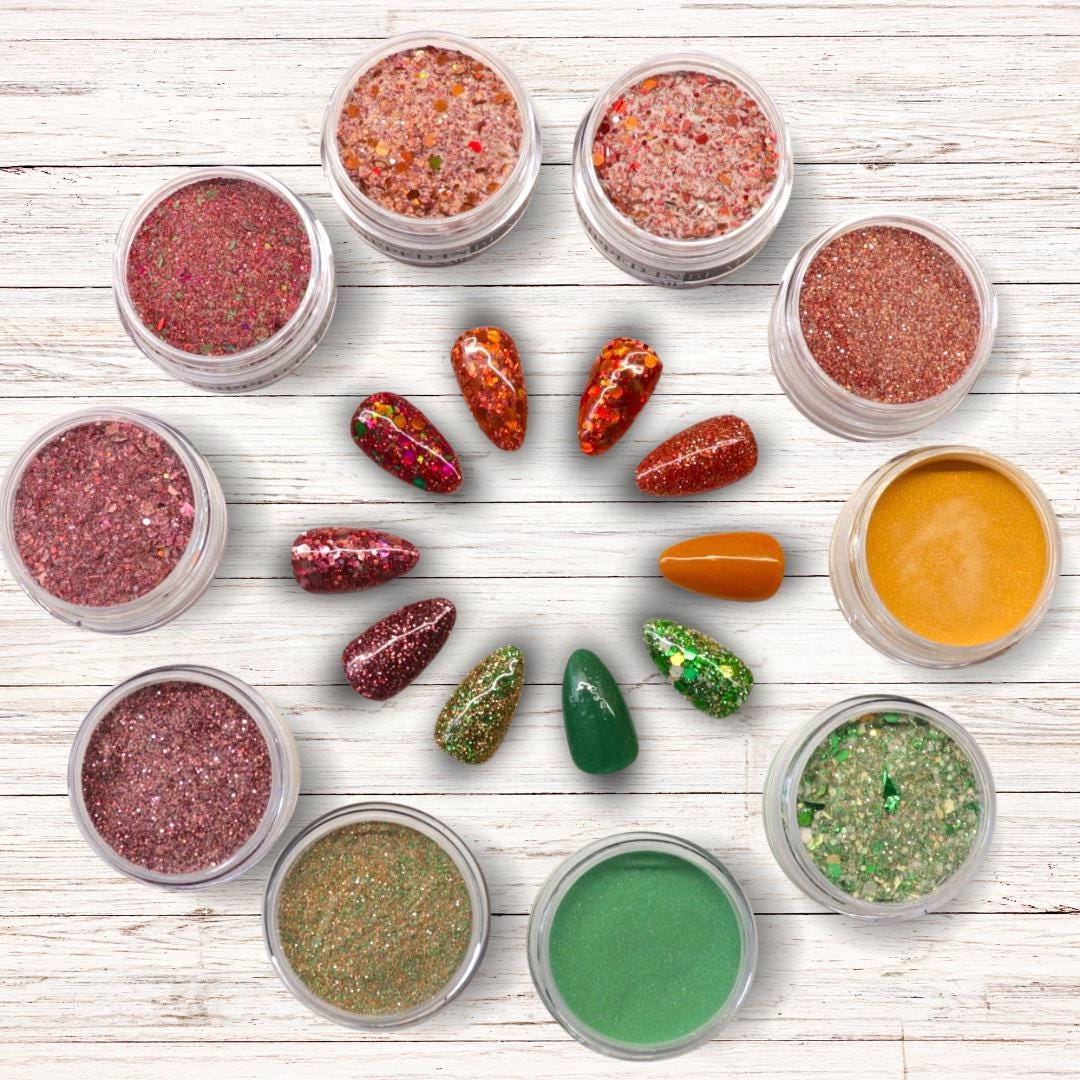 Fireside Foliage Collection Glitter and Solid Dip Powder Nails for Fall ...