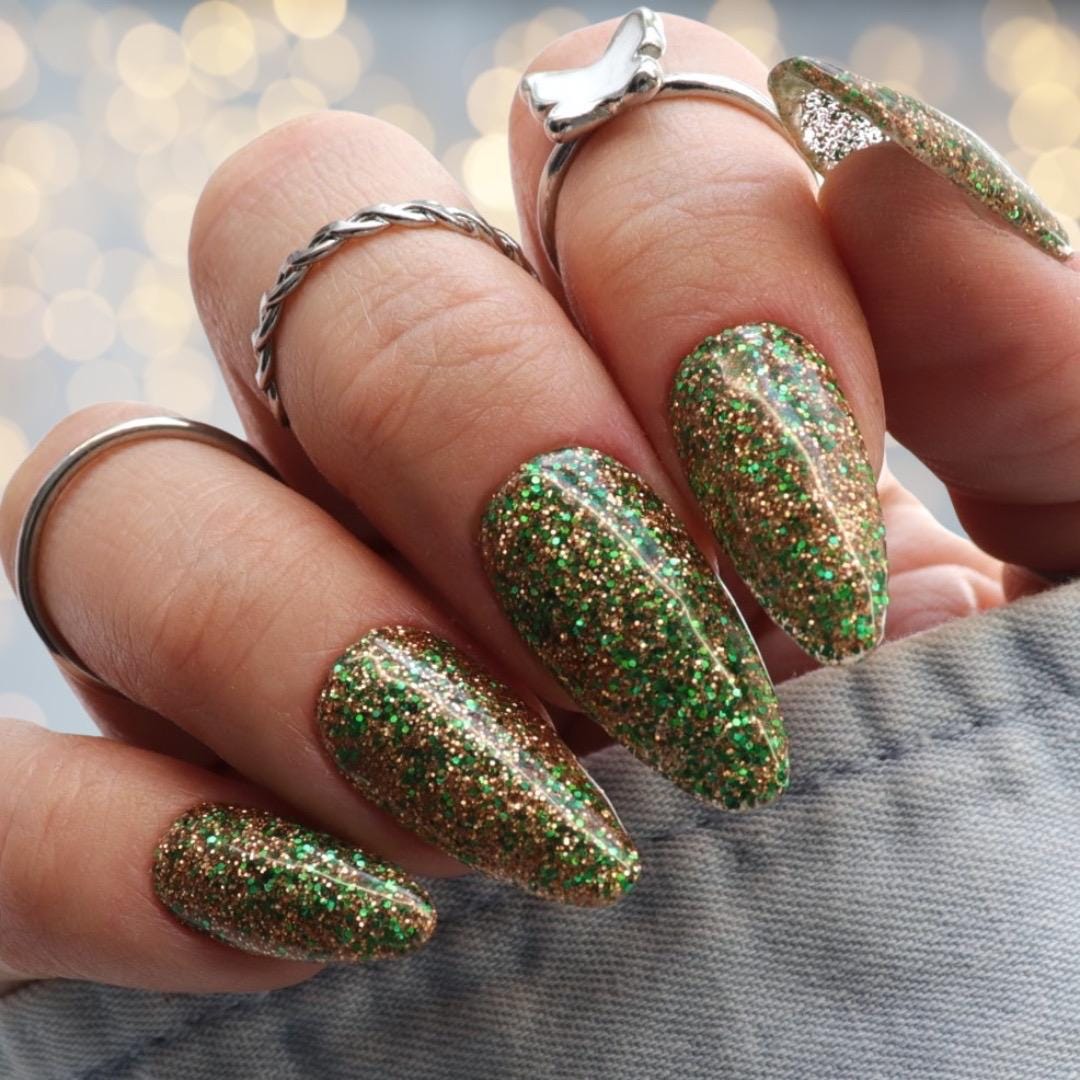 Forest Walk - Fine Glitter Dip Powder, Green and Gold Nail Dip for Fall ...