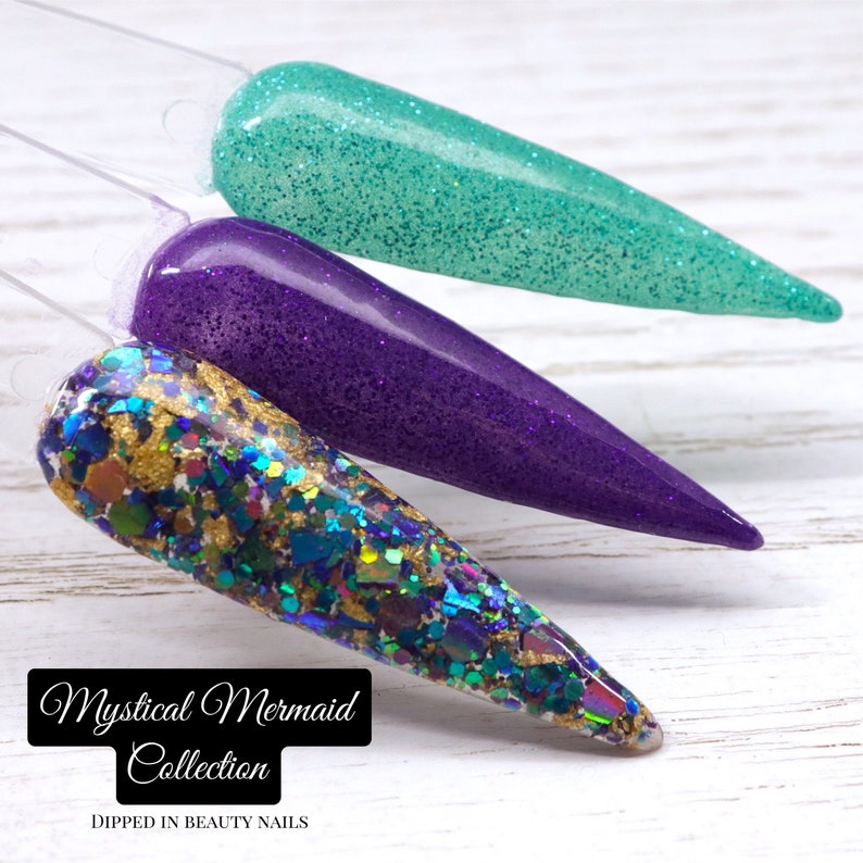 Mystical Mermaid Dip Powder Collection, Chunky Purple and Teal Gold ...
