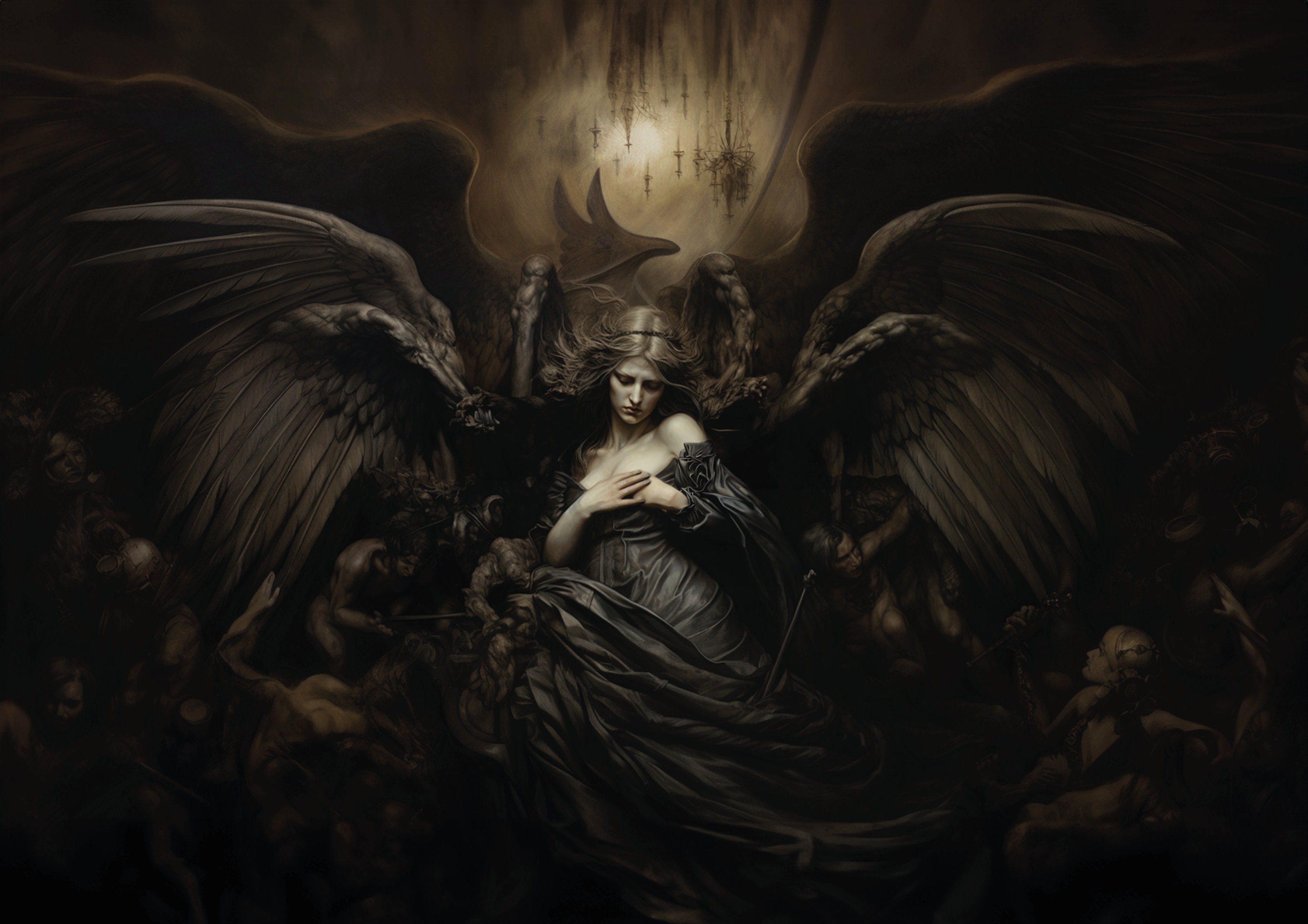 Moody Vintage Oil Painting - Fallen Angel- Dark Academia - Fallen Angel ...