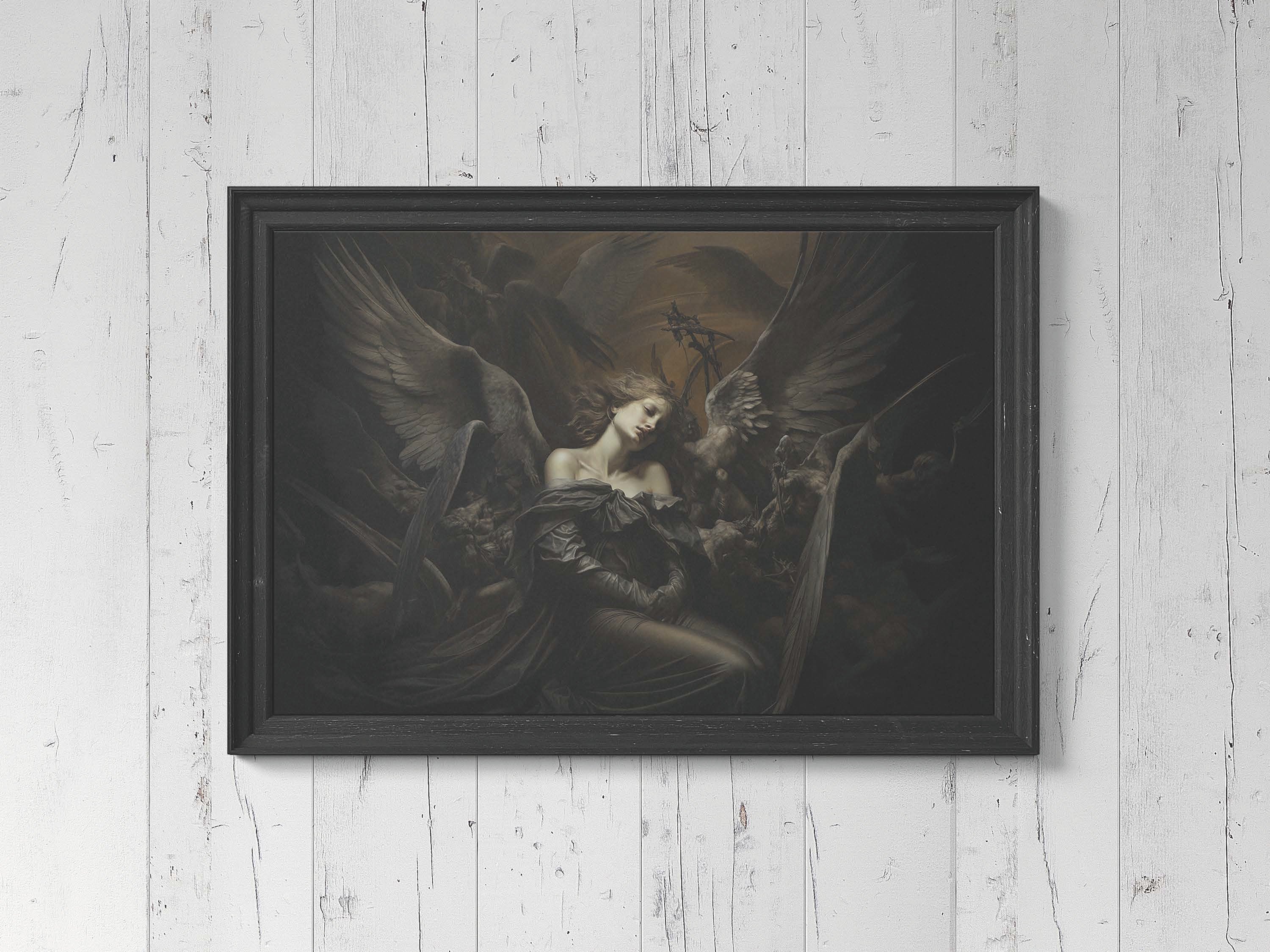 Moody Vintage Oil Painting Fallen Angel Dark Academia Fallen Angel Oil ...