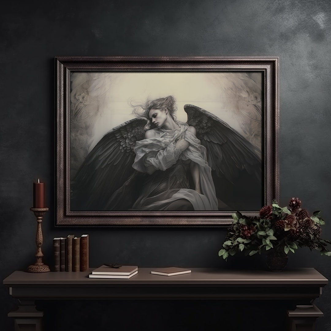 Moody Vintage Oil Painting - Dark Angel- Dark Academia- Fallen Angel ...