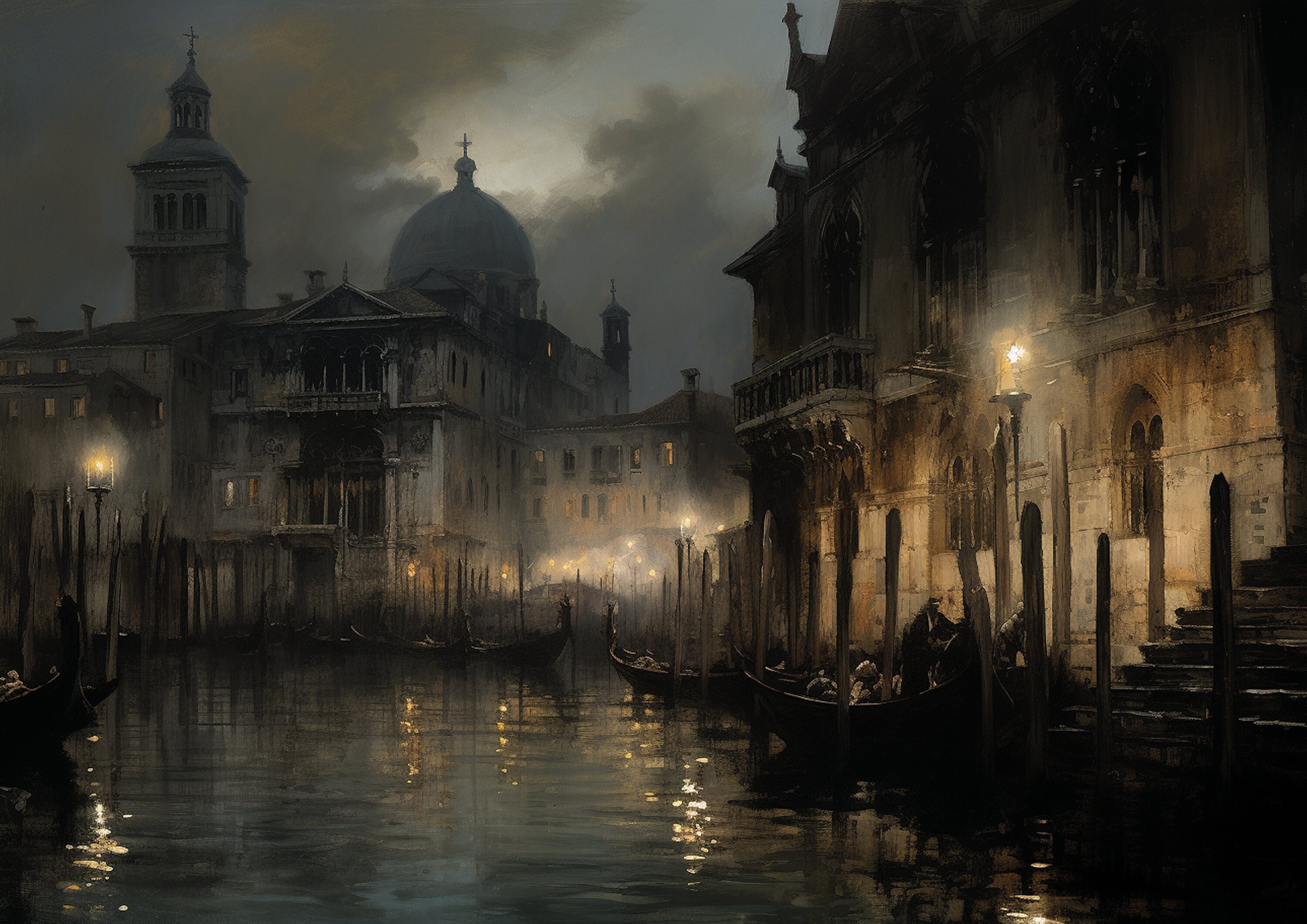 Moody Venice - Dark Academia Style - Dark Oil Painting - Wall Art ...