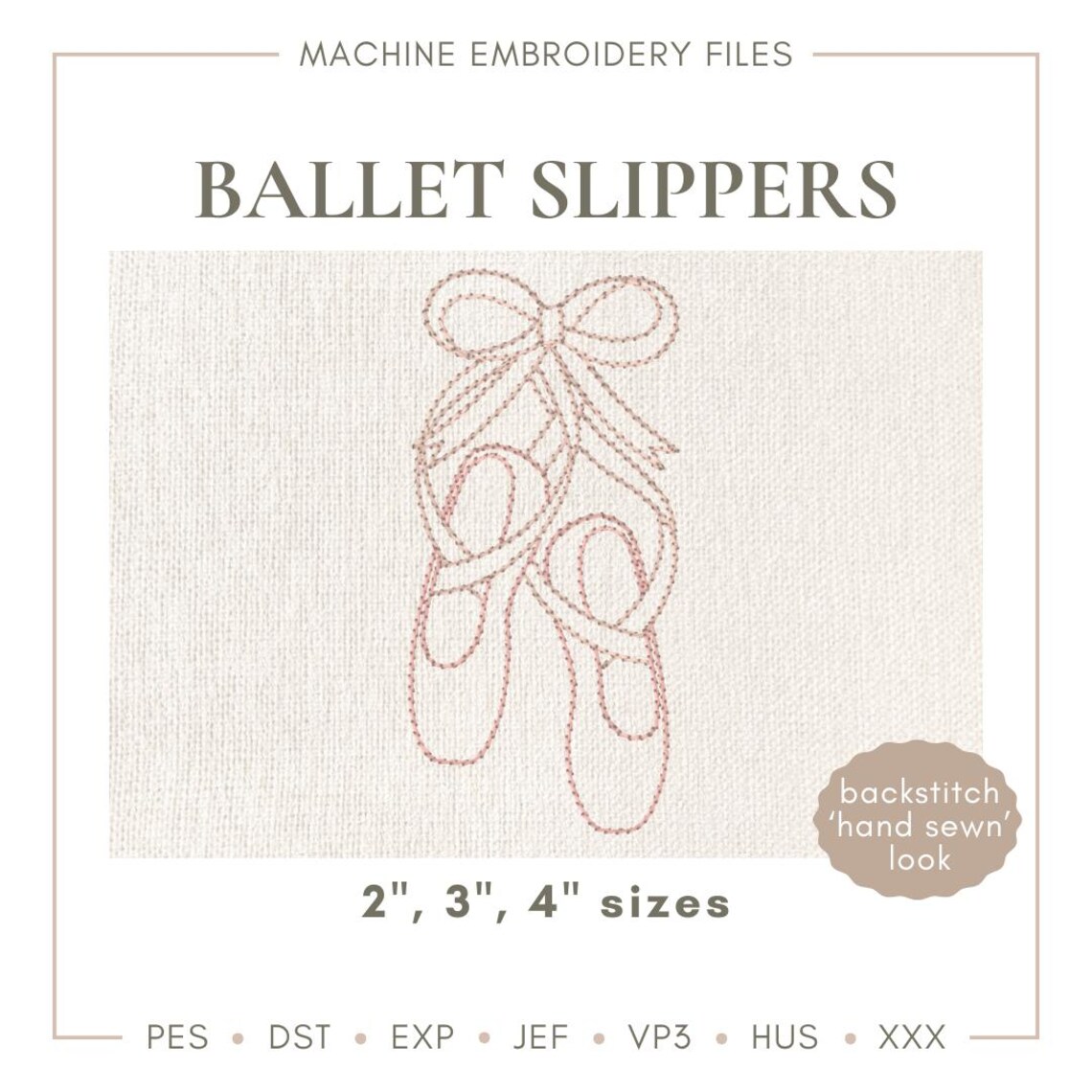 Ballet Slippers Machine Embroidery Digital File - 3 Sizes (2", 3", 4 ...