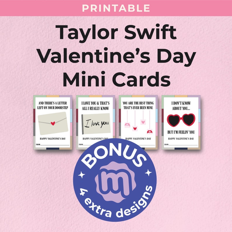 Printable Taylor Swift Valentines Day Cards for Girls Instant Download ...