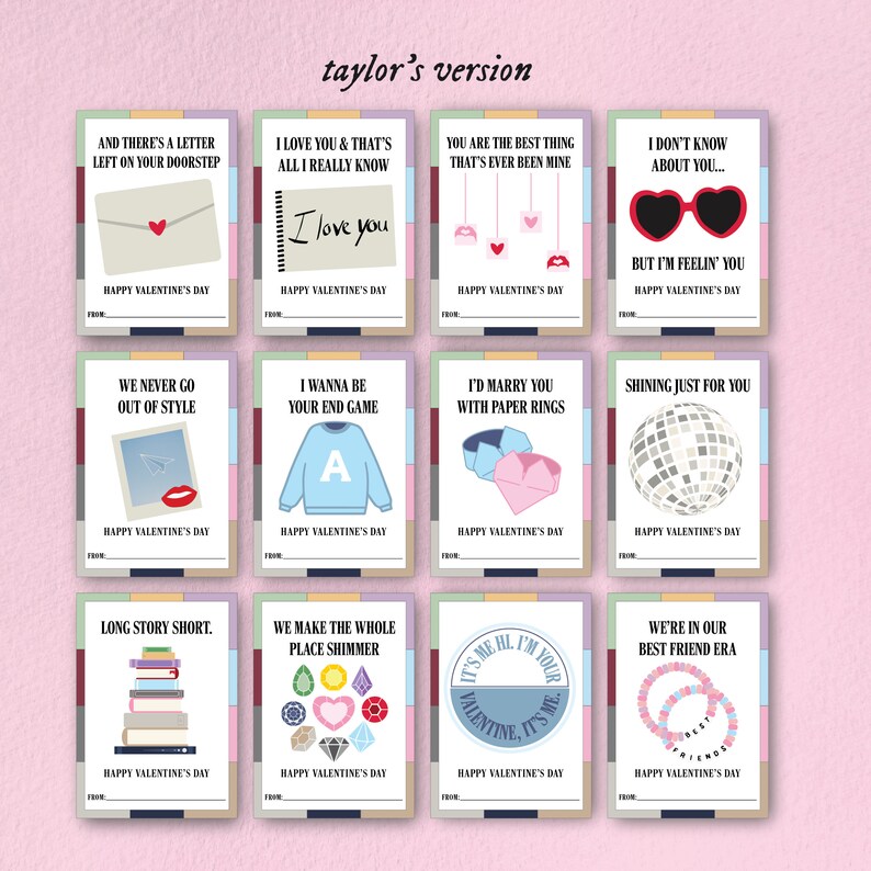 Printable Taylor Swift Valentines Day Cards for Girls Instant Download ...