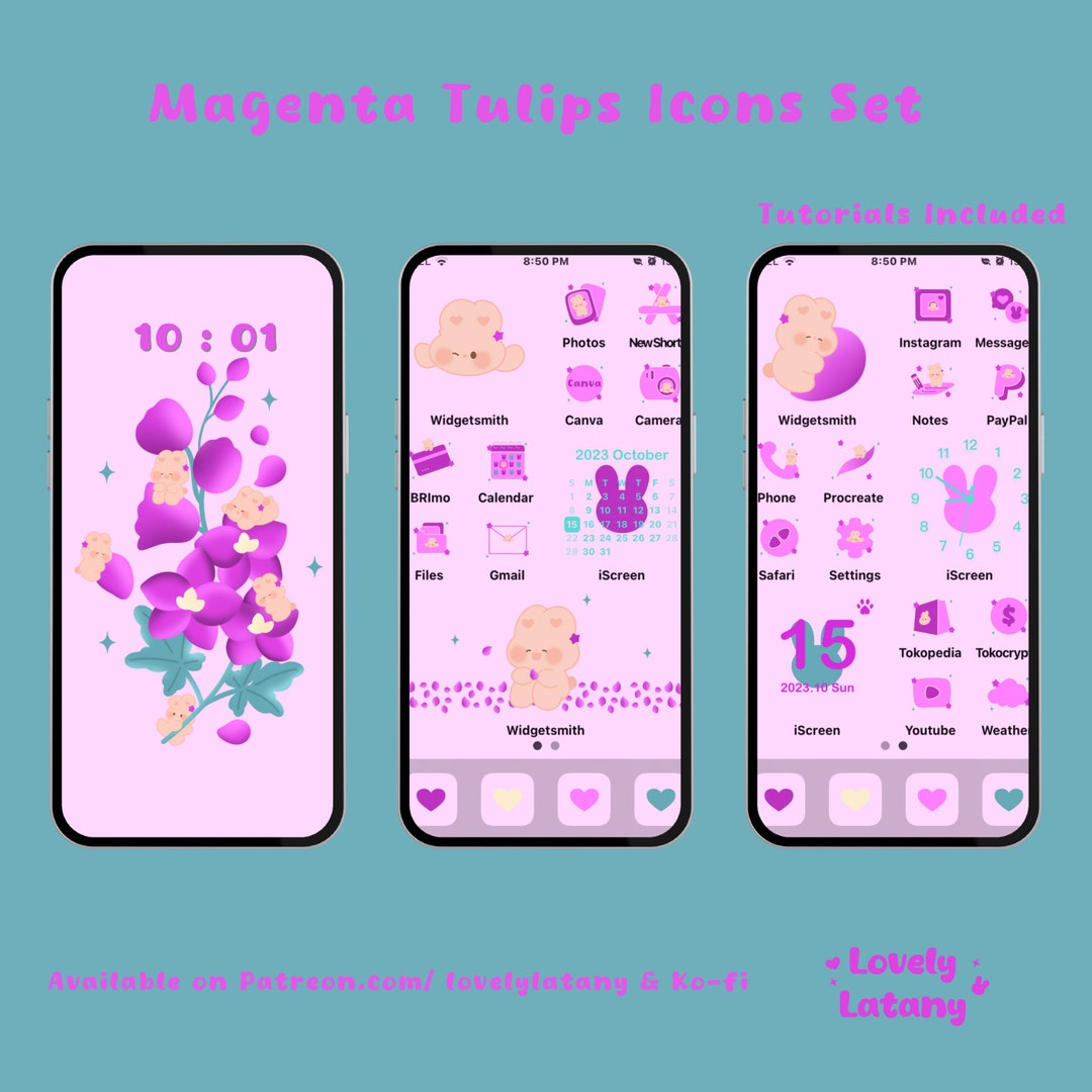 Magenta Tulips Tabby Flowers Icons Set for Ios and Android - Etsy