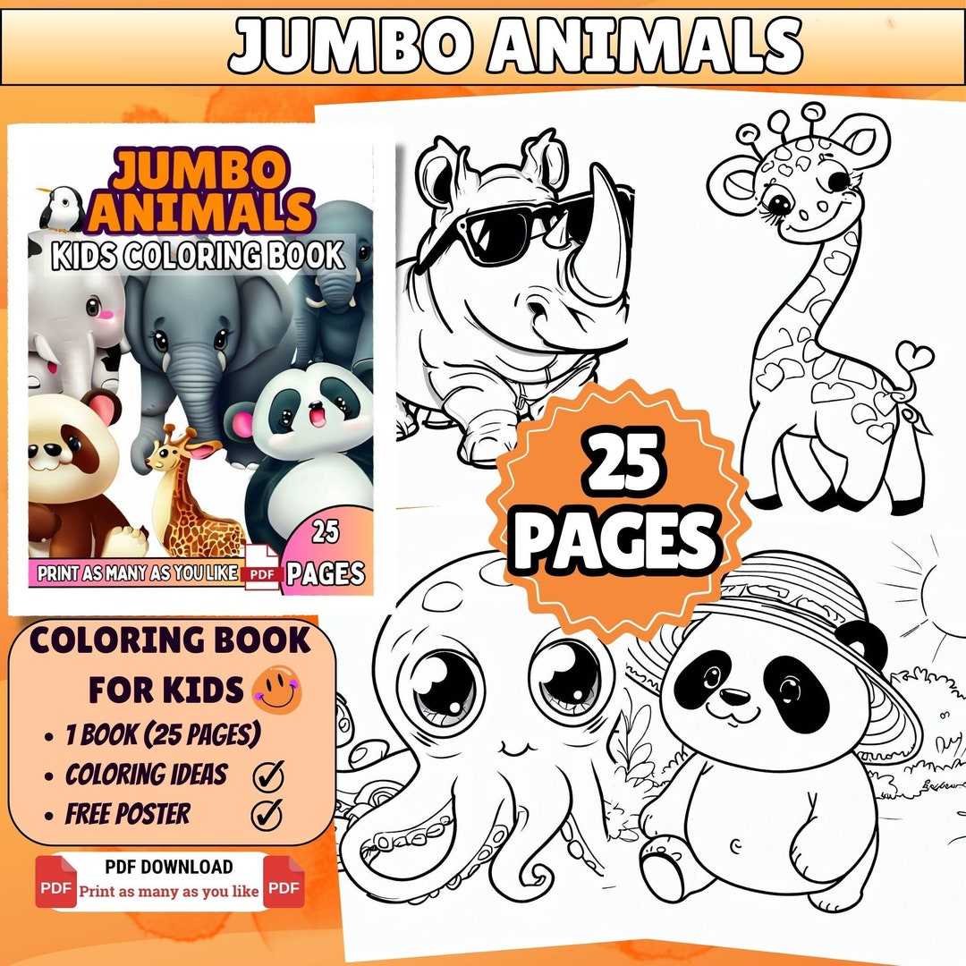 V2 Printable Jumbo Animal Coloring Pages, Baby Shower Activities, Kids ...