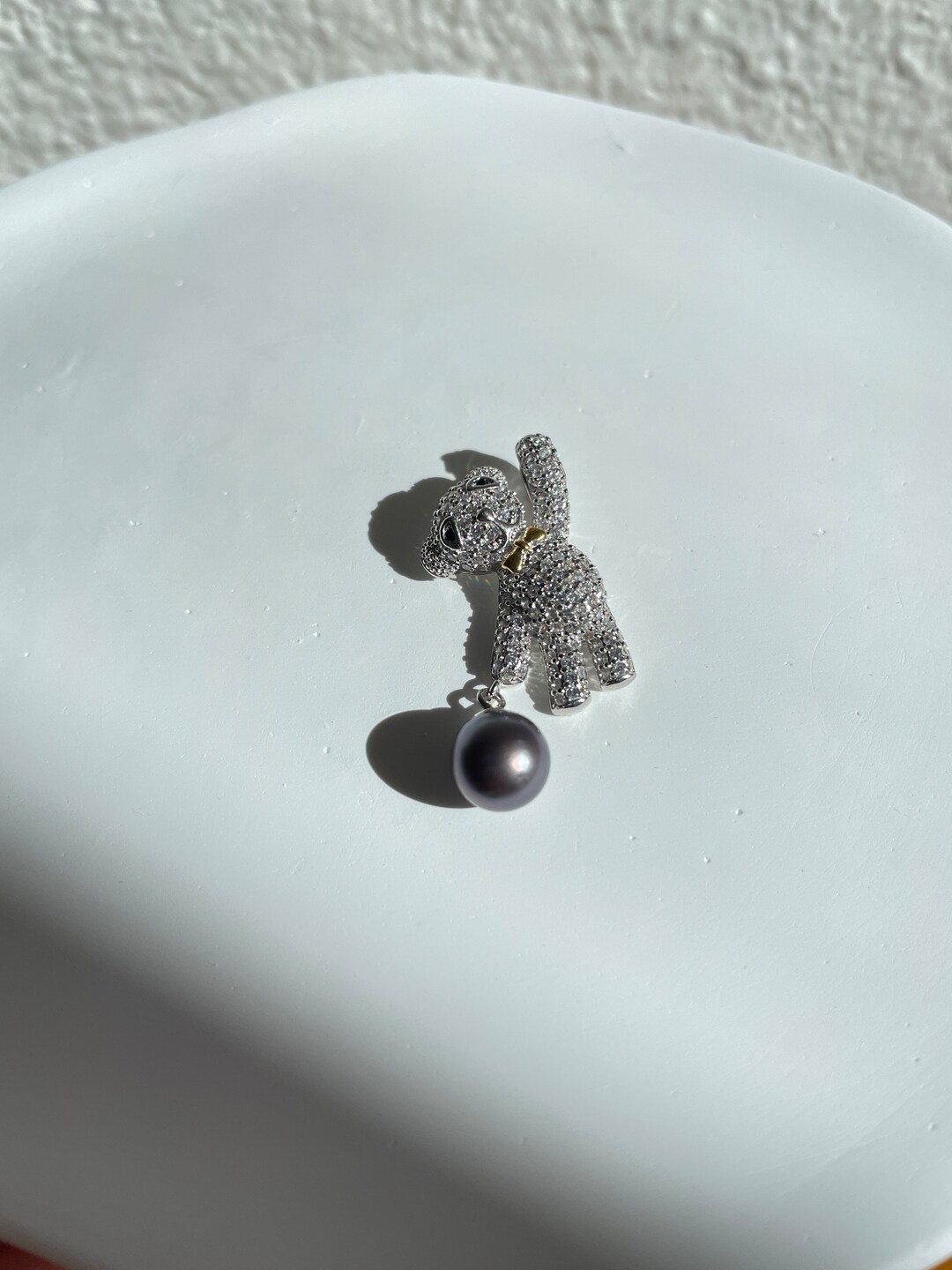 Shinning Cute Bear Pearl Pendant - Etsy