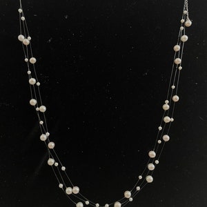 Floating Tin-cup Invisible String 3-6mm Pearl Necklace | Bridal Jewelry ...