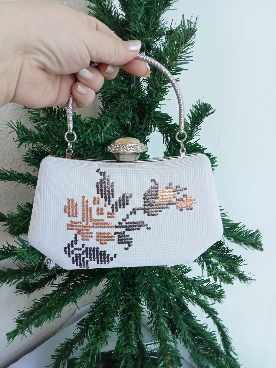 Rose and Thorn Embroidered Evening Dress Bag, Beige Suede Women's ...