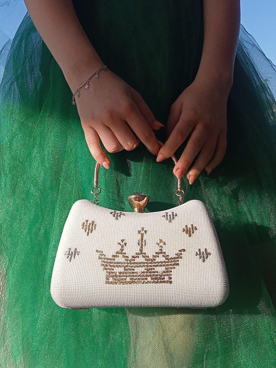 Gold Crown Embroidered Suede Bag: Handmade Retro Clutch - Etsy
